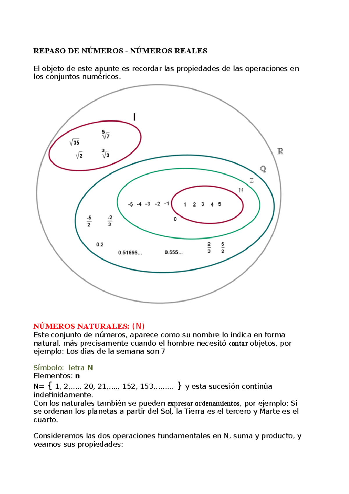 Clase 1 Nº Trabajo práctico Números Reales - REPASO DE NÚMEROS ...