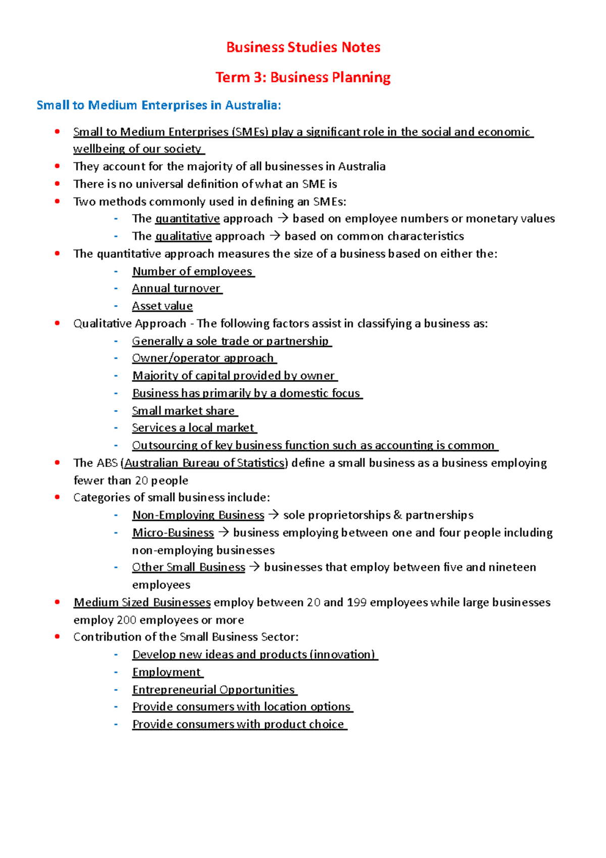 Business Planning Notes - Business Studies Notes Term 3: Business ...