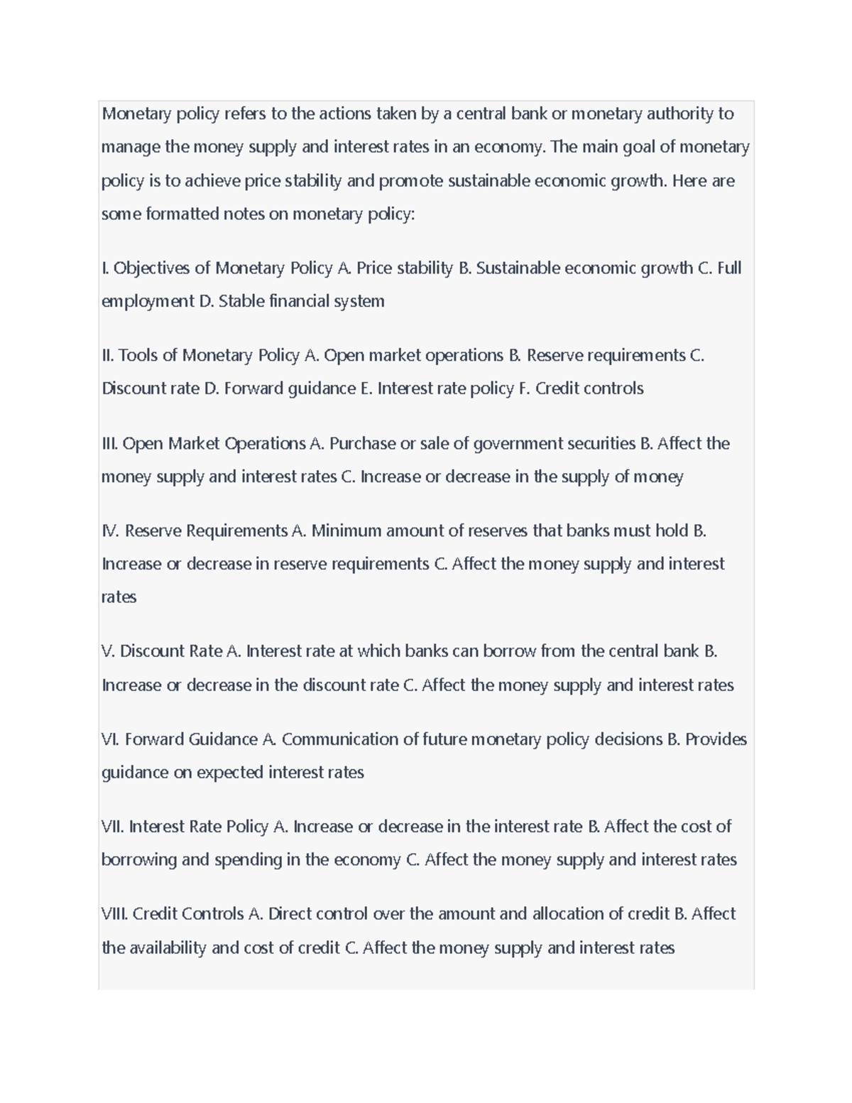 Monetary Policy Notes - Monetary policy refers to the actions taken by ...