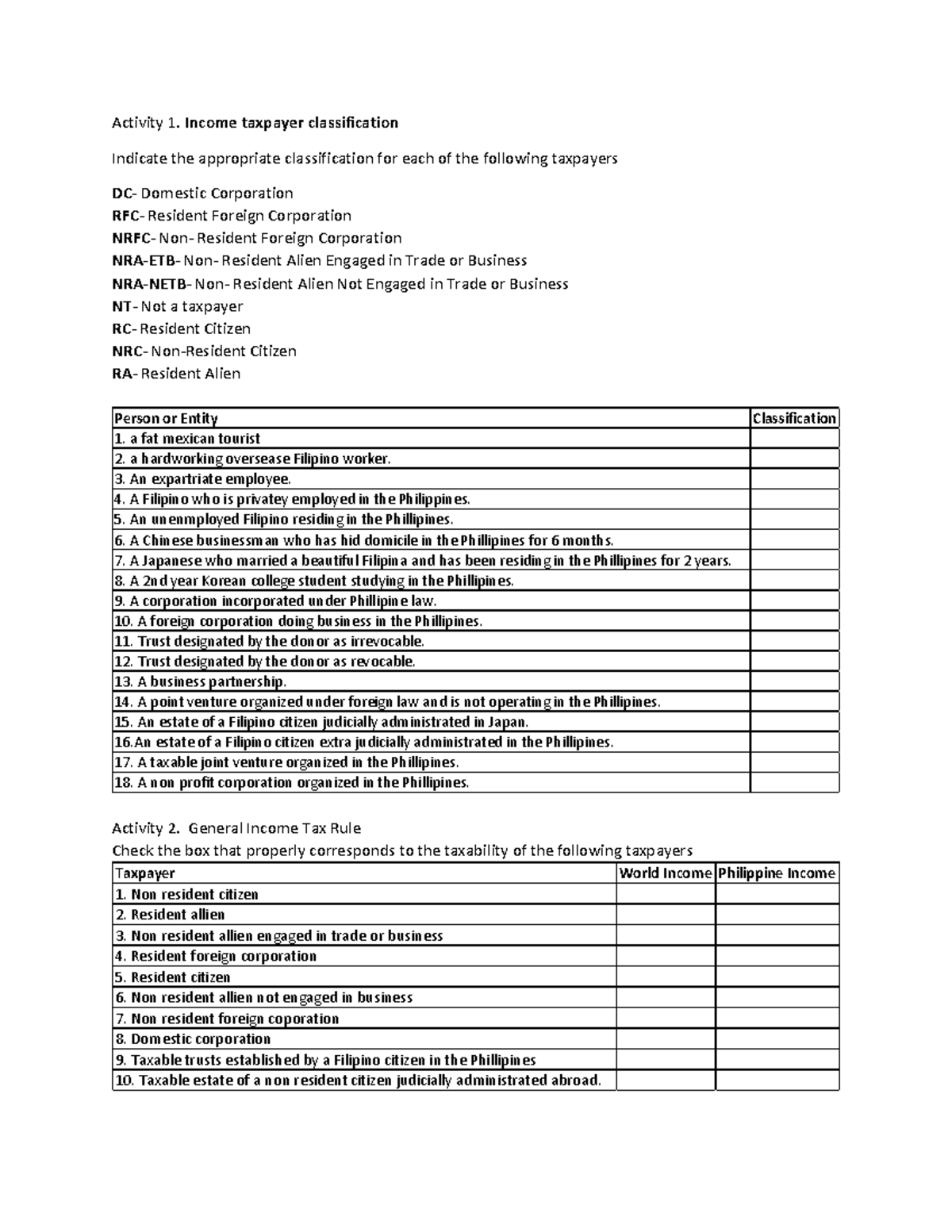 Income-Tax-activity - please help me - Activity 1. Income taxpayer ...