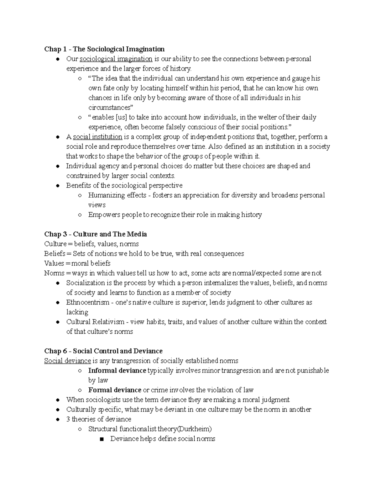 Sociological Analysis Midterm Notes - Chap 1 - The Sociological ...