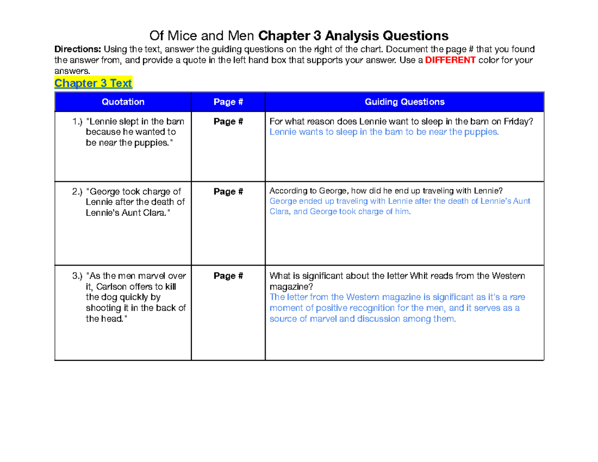 Copy of Copy of Of Mice and Men Chapter 3 Analysis Questions - Of Mice ...