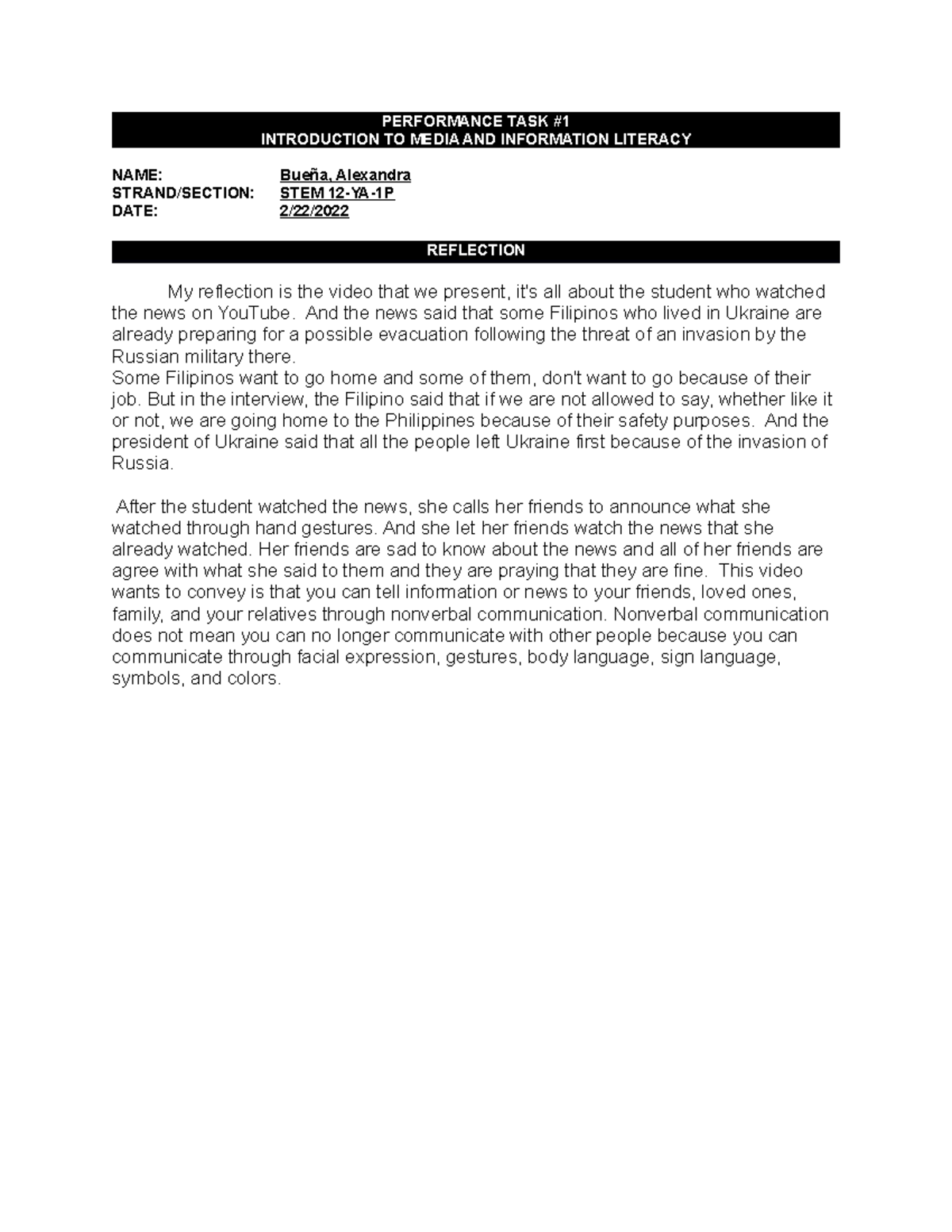 HARRY Performance TASK #1 - PERFORMANCE TASK # INTRODUCTION TO MEDIA ...