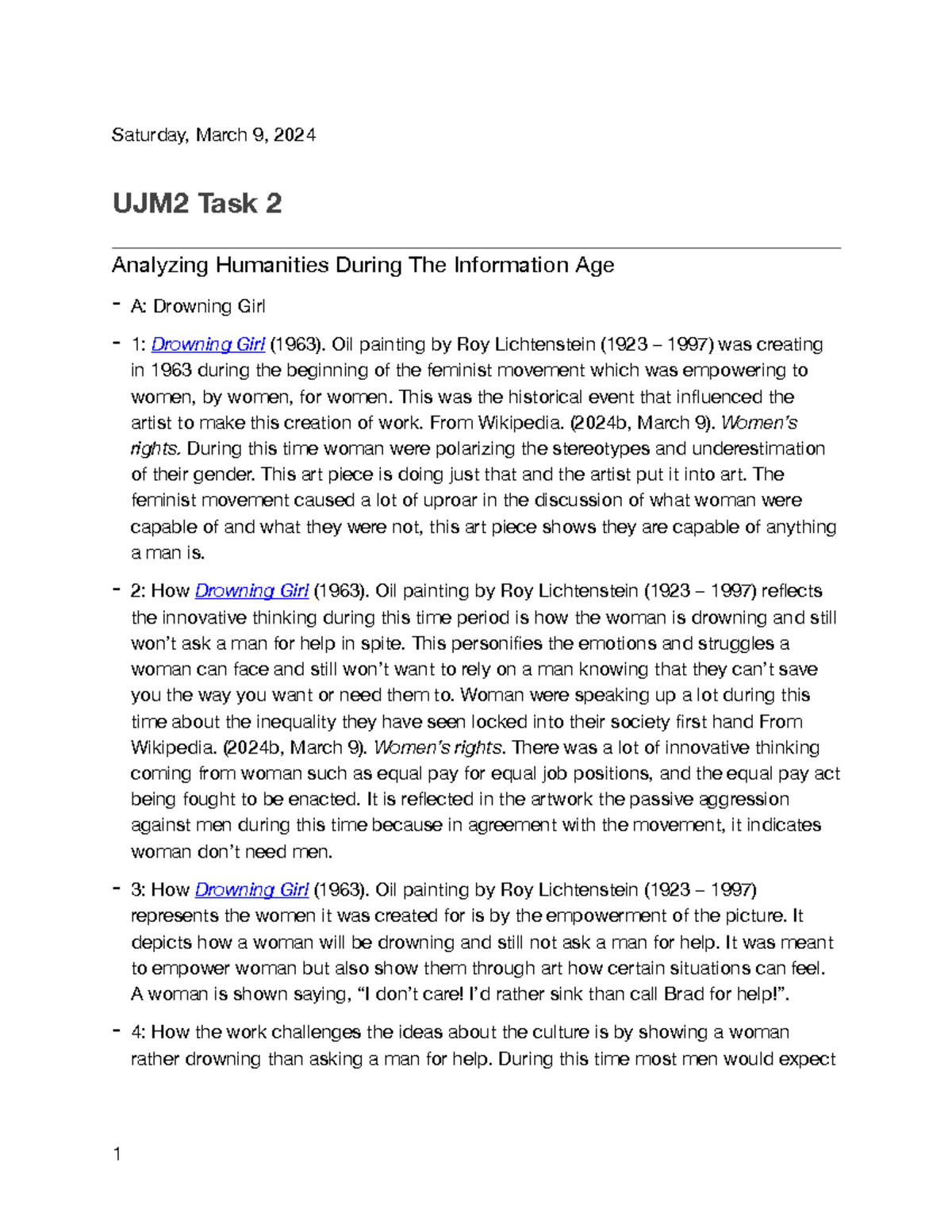 UJM2 task 2 Coursework Assignment Practice - Saturday, March 9, 2024 UJM2 Task 2 Analyzing - Studocu