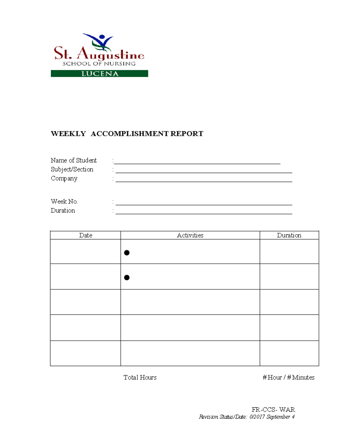 Weekly Accomplishment Report - WEEKLY ACCOMPLISHMENT REPORT Name of ...