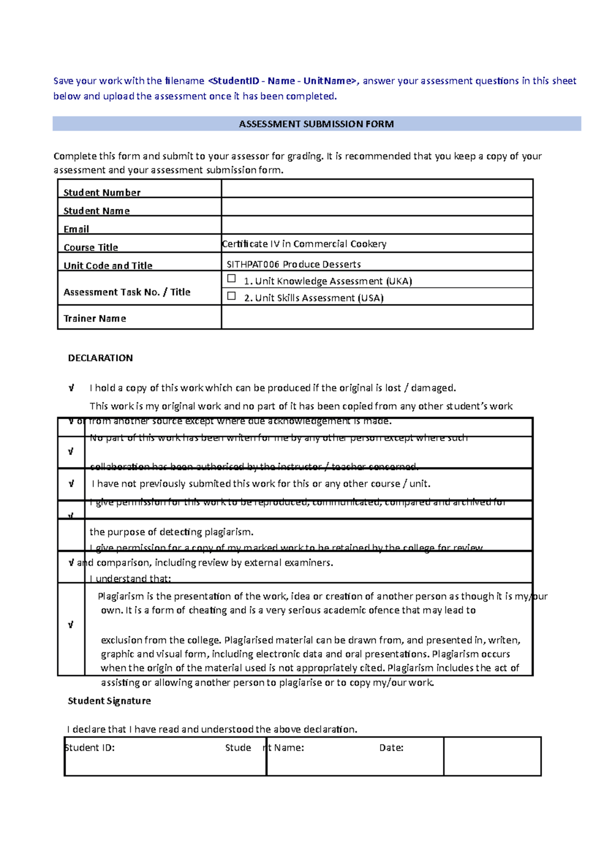 Sithpat 006 Produce Desserts - Save your work with the filename - Studocu