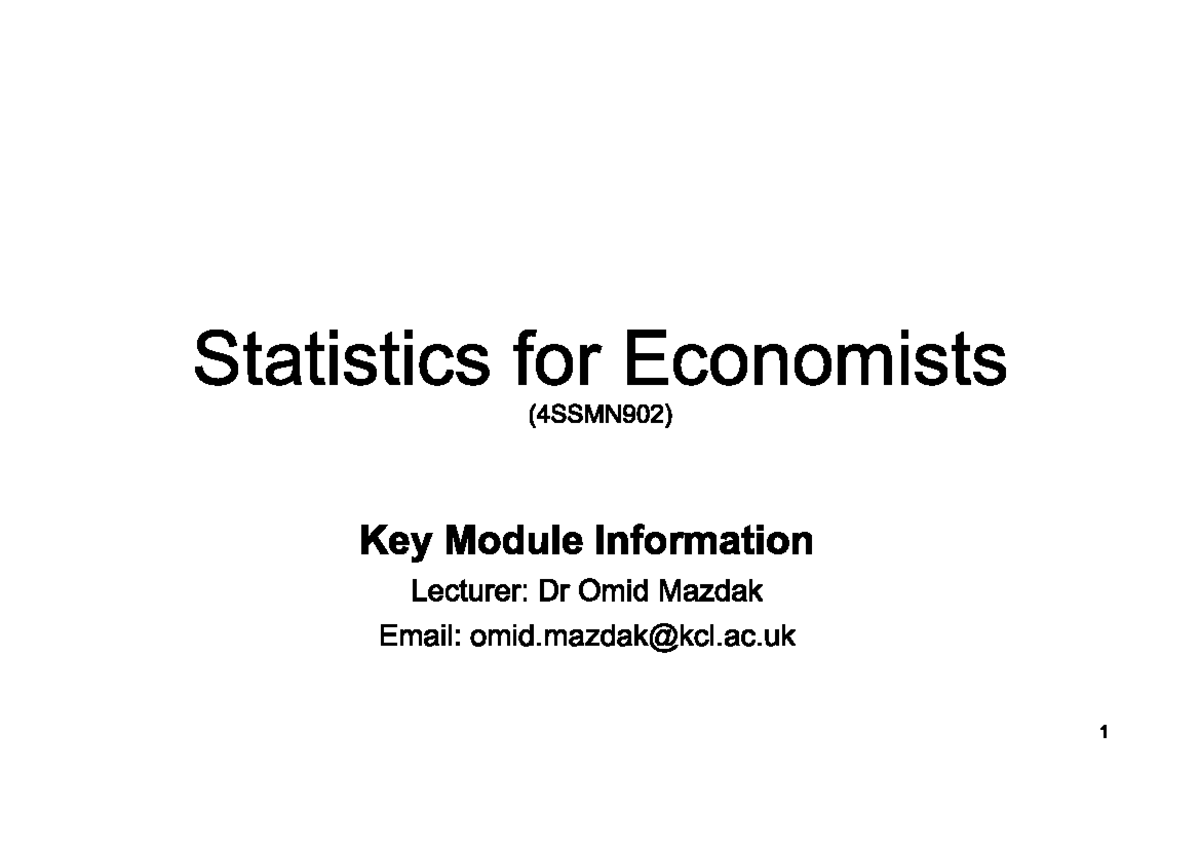 Module Outline Statistics for Economists - 4SSMN902 - Studocu