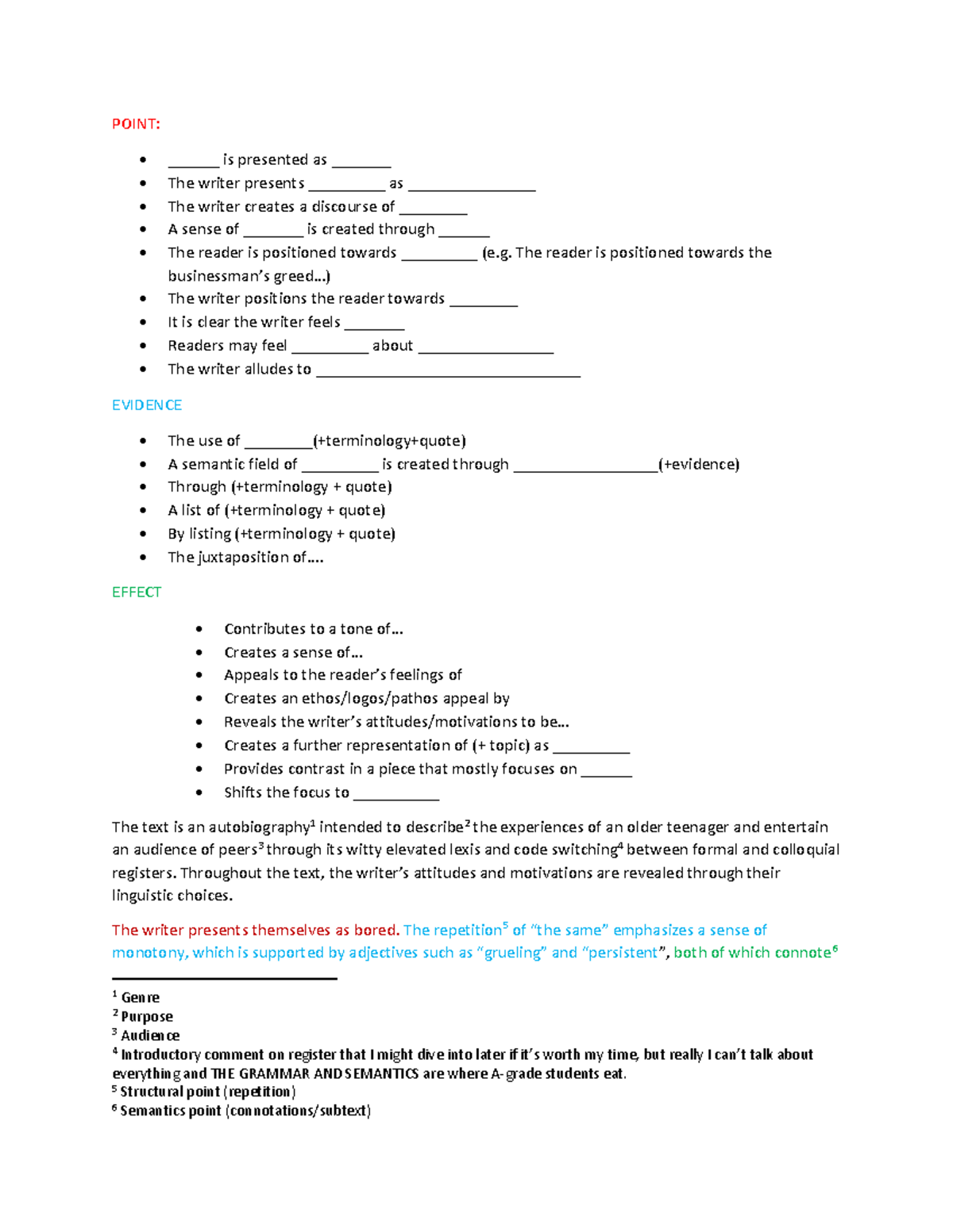 Commentary Cheat Sheet-1 - POINT: ______ is presented as _______ The ...