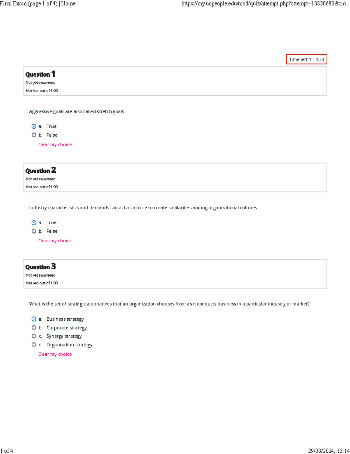 Final Exam (page 1 of 4) Home - Not yet answered Marked out of 1. Not ...