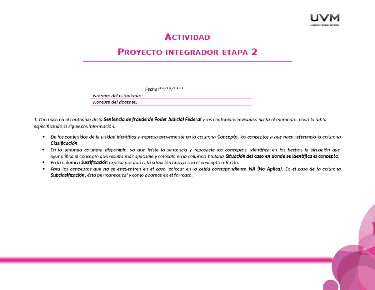 PI Etapa 2 - proyecto integrador - ACTIVIDAD PROYECTO INTEGRADOR ETAPA 2 Fecha://**** Nombre del ...