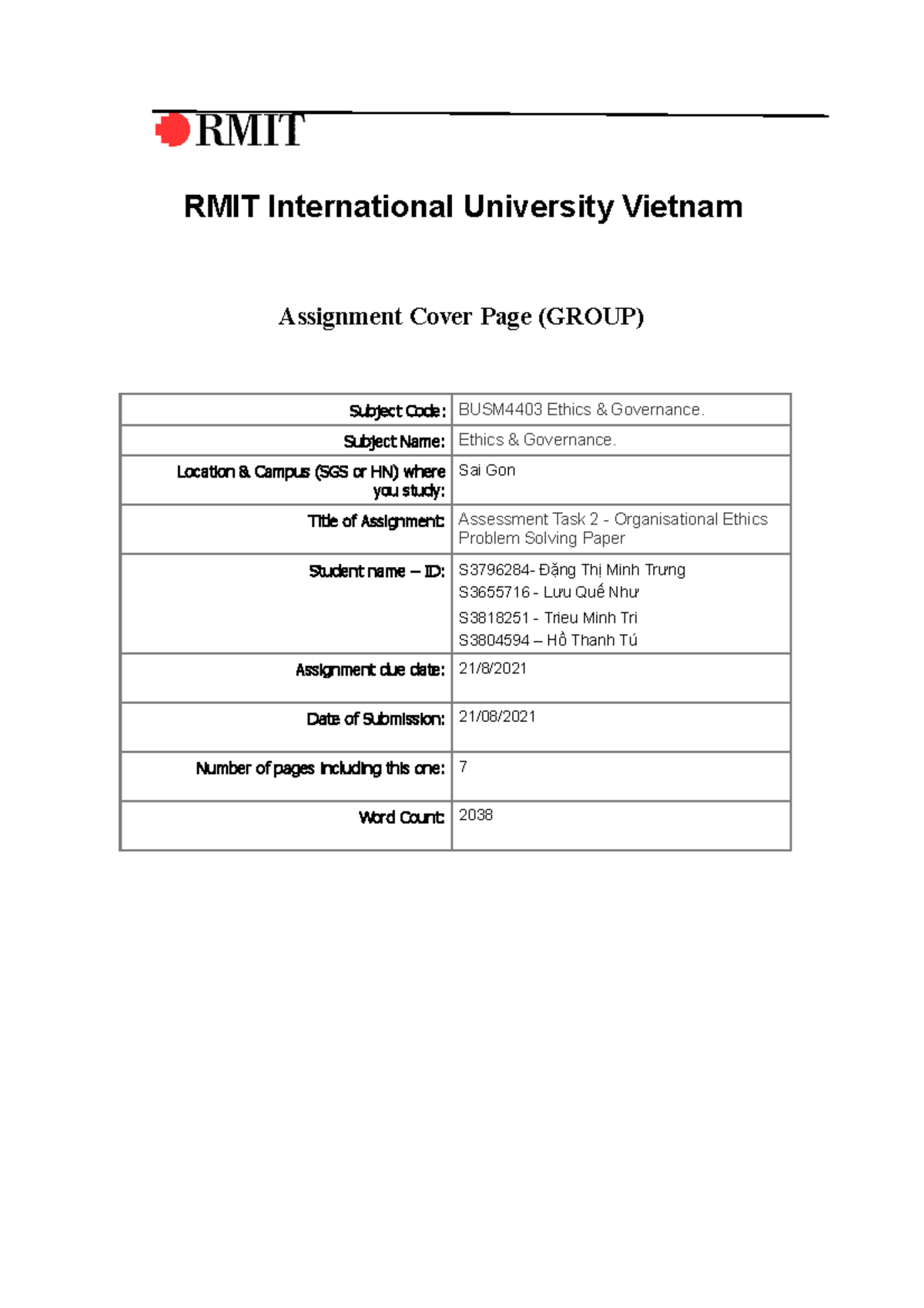 Ethic Group A2-1 wgwobo 01840u230tu - RMIT International University ...