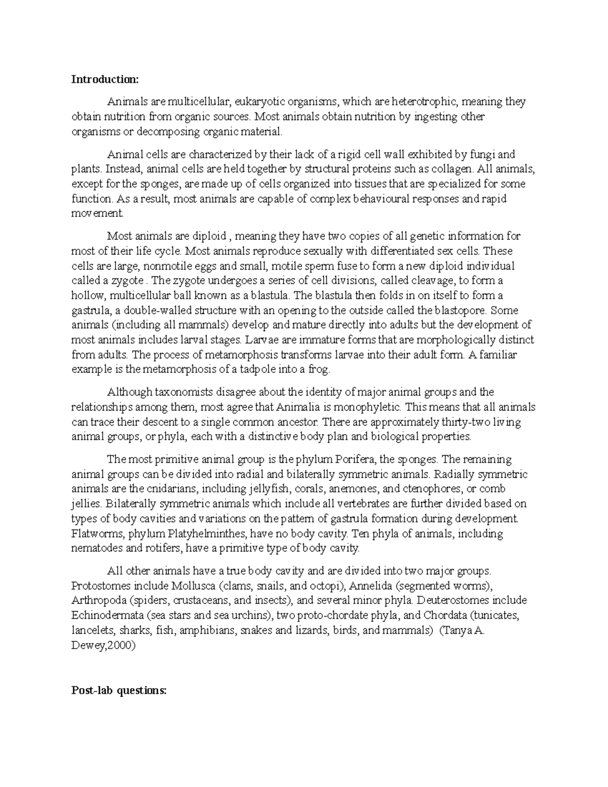 LAB Report BIO460 Introduction AND POST LAB Question 1 - Introduction ...