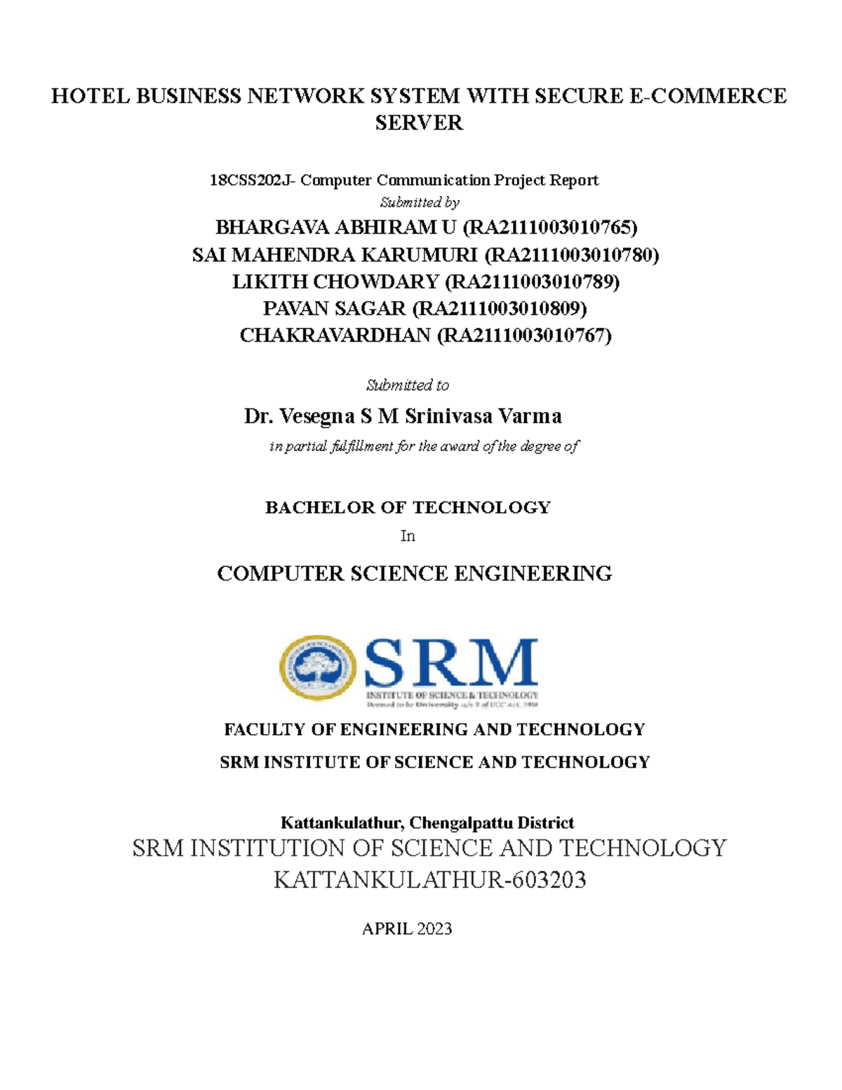 Cc mini project - good - HOTEL BUSINESS NETWORK SYSTEM WITH SECURE E ...