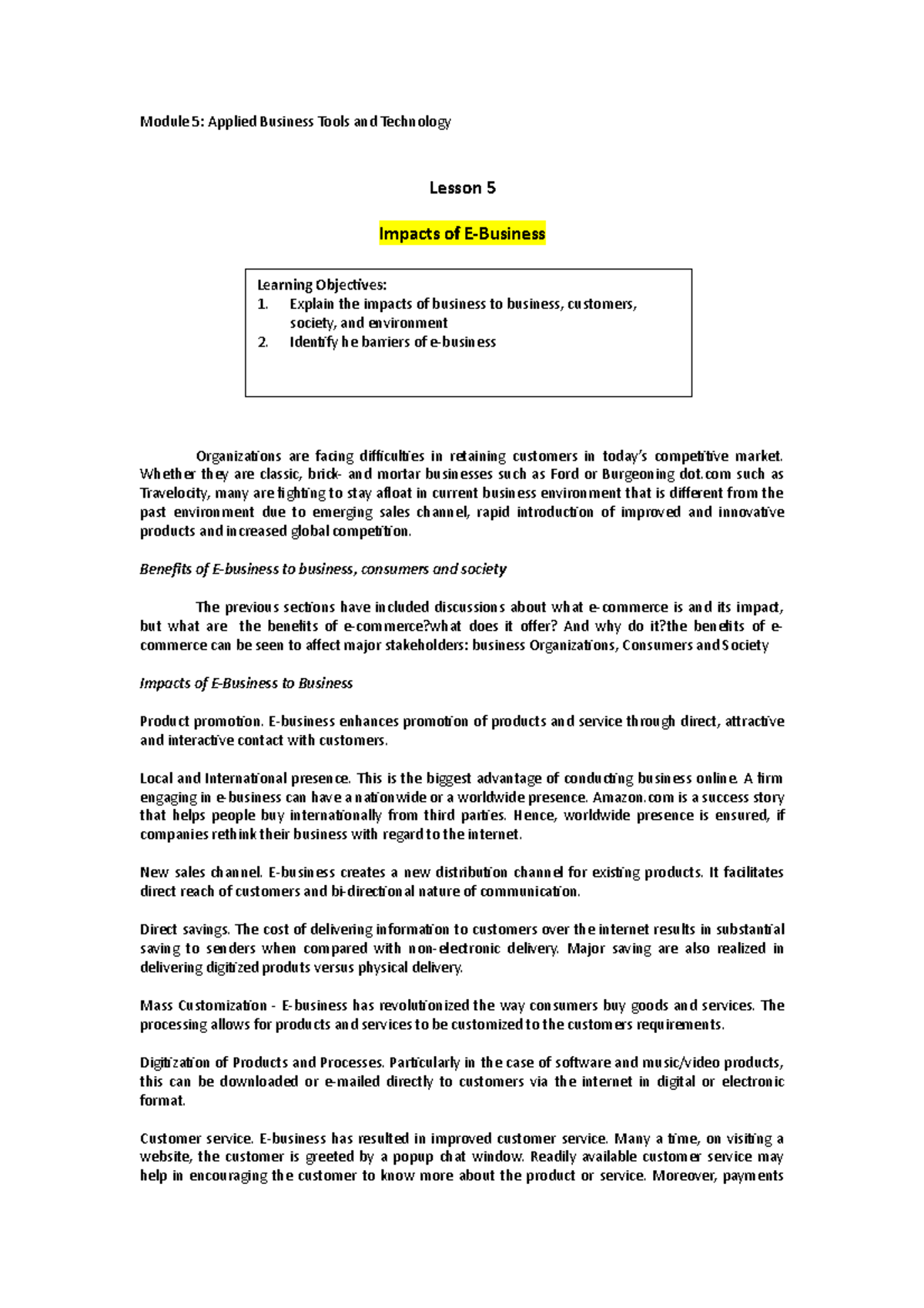 Module 5 Applied Business tools and technology - BS entrepreneurship ...