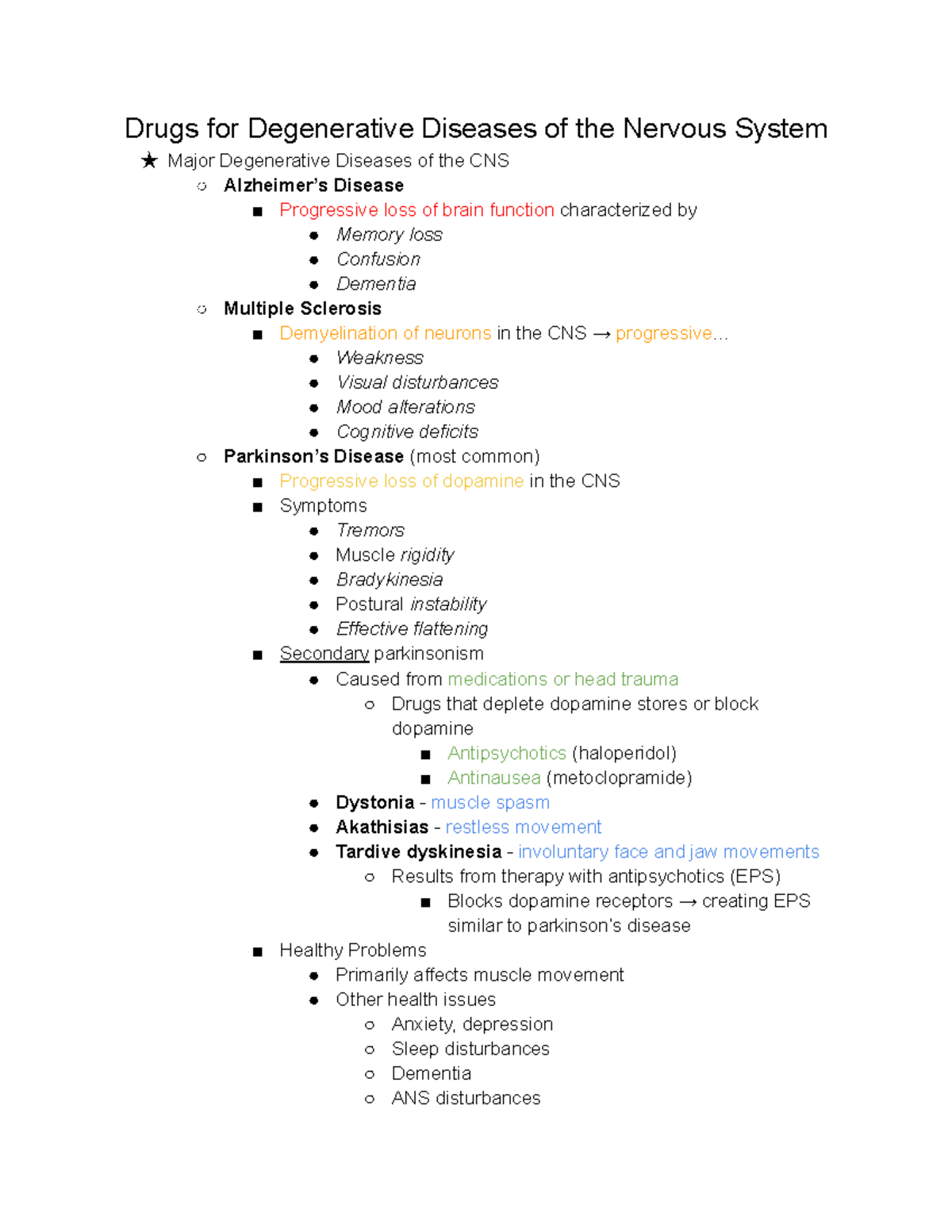 20 Nervous System Disorders - Drugs for Degenerative Diseases of the ...