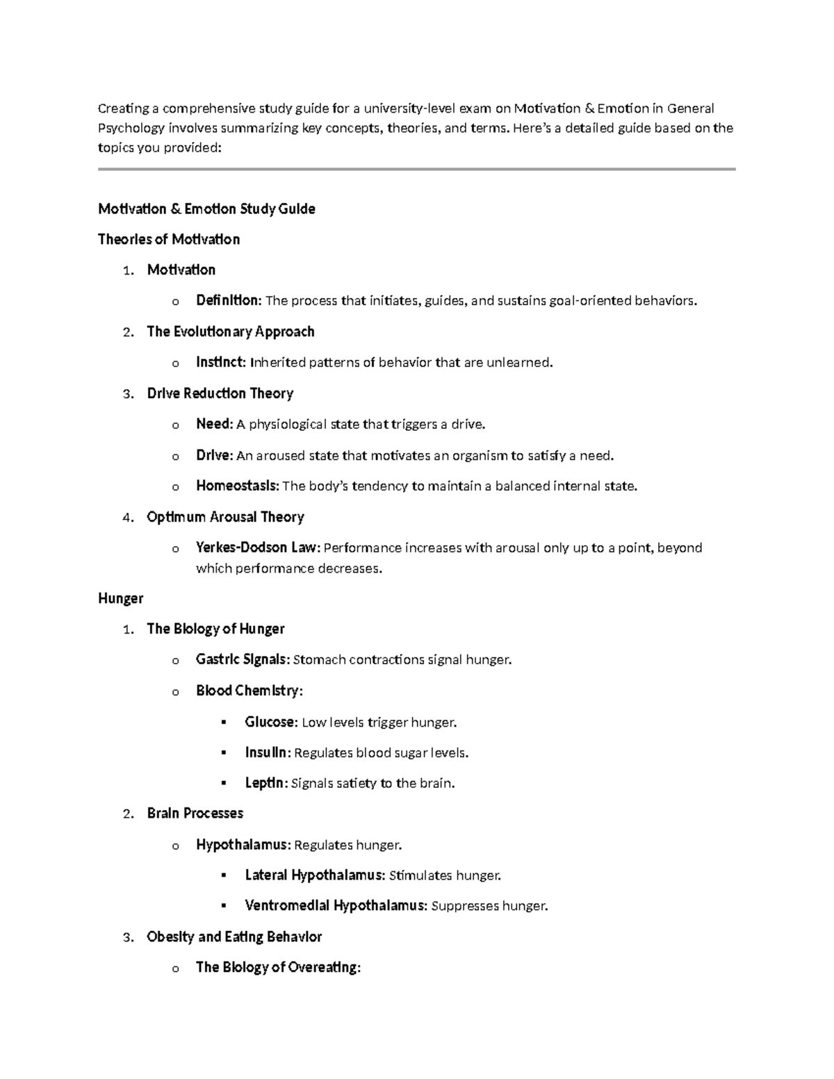 CHap 10 Motivation & Emotion - Creating a comprehensive study guide for ...