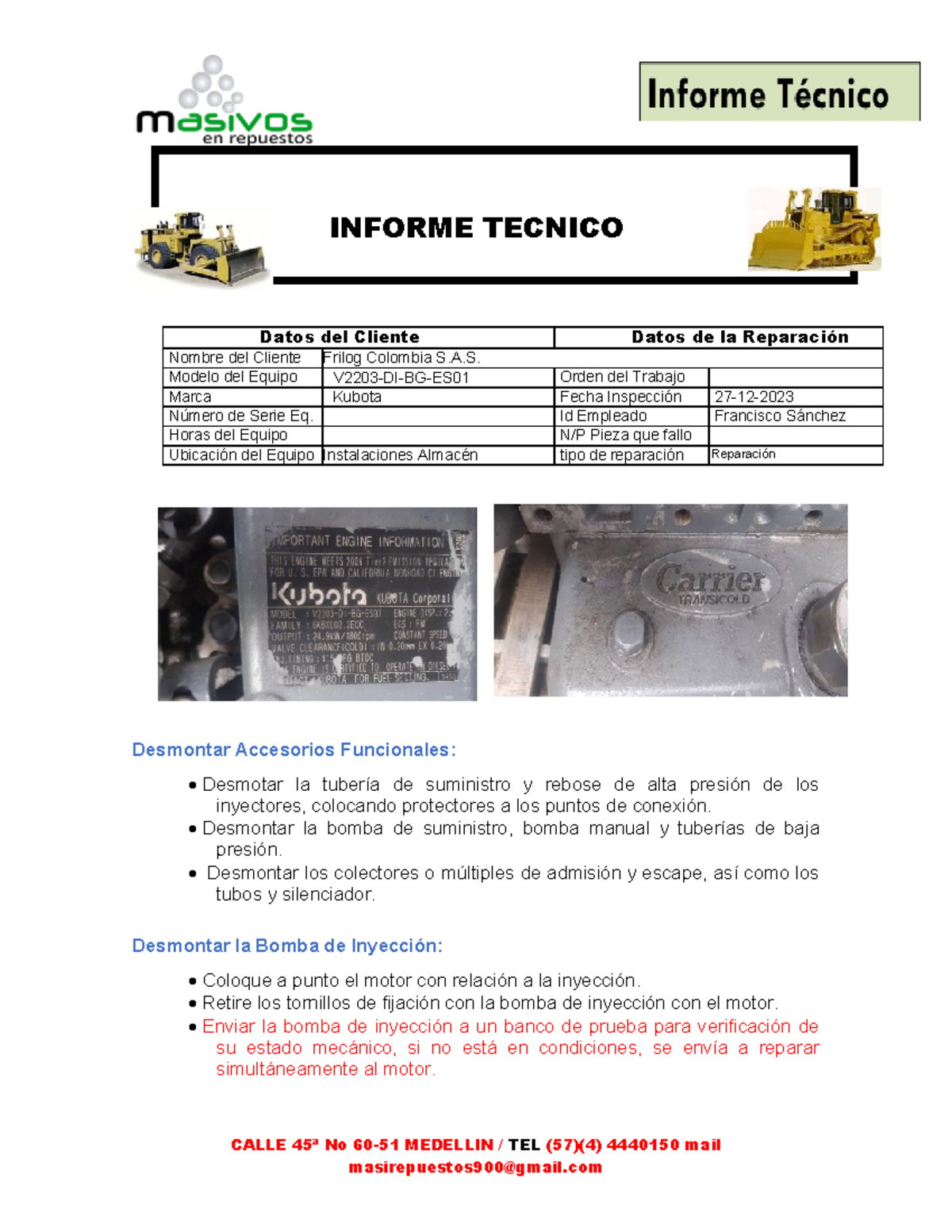 Informe tecnico 1 Frilog Colombia S.A.S - CALLE 45ª No 60-51 MEDELLIN ...