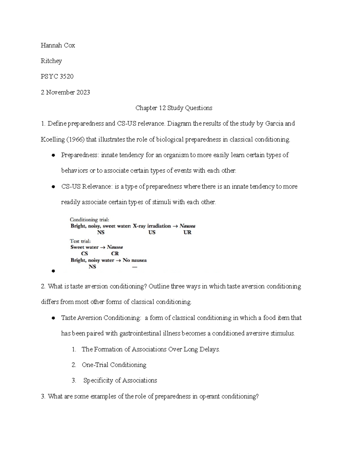 Chapter 12 Study Questions - Hannah Cox Ritchey PSYC 3520 2 November ...