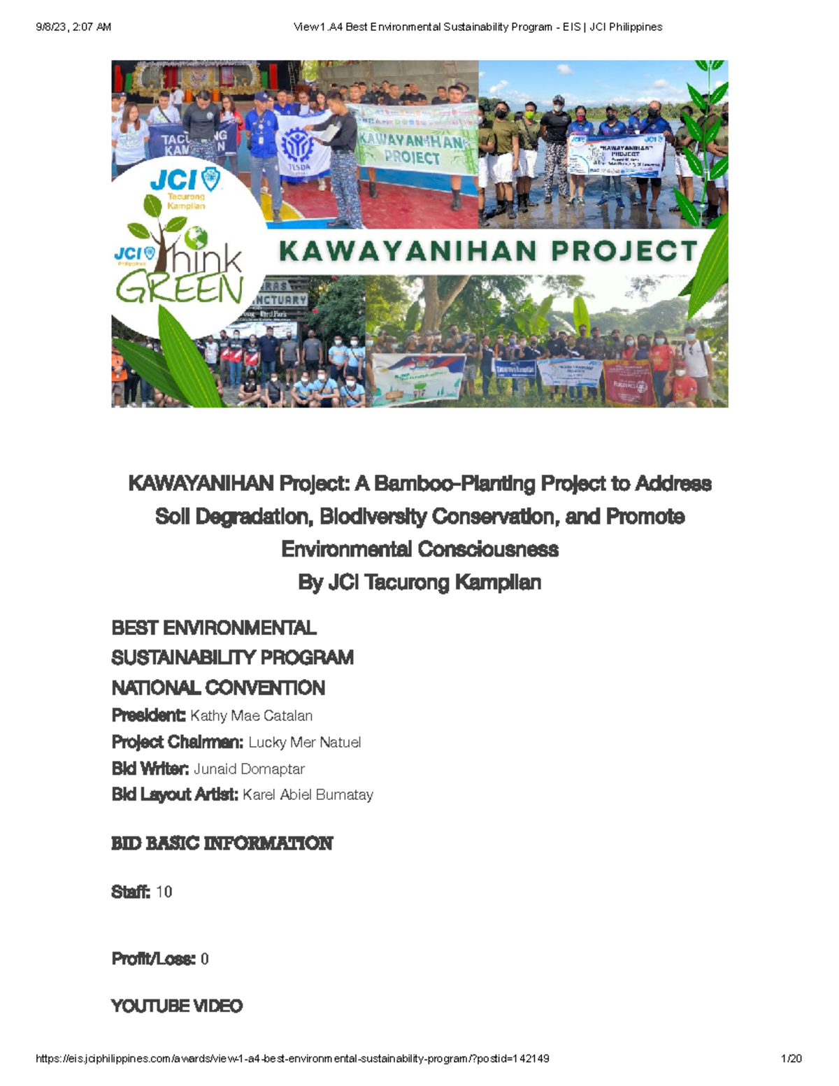 Best Environmental Sustainability Program - EIS JCI Philippines ...