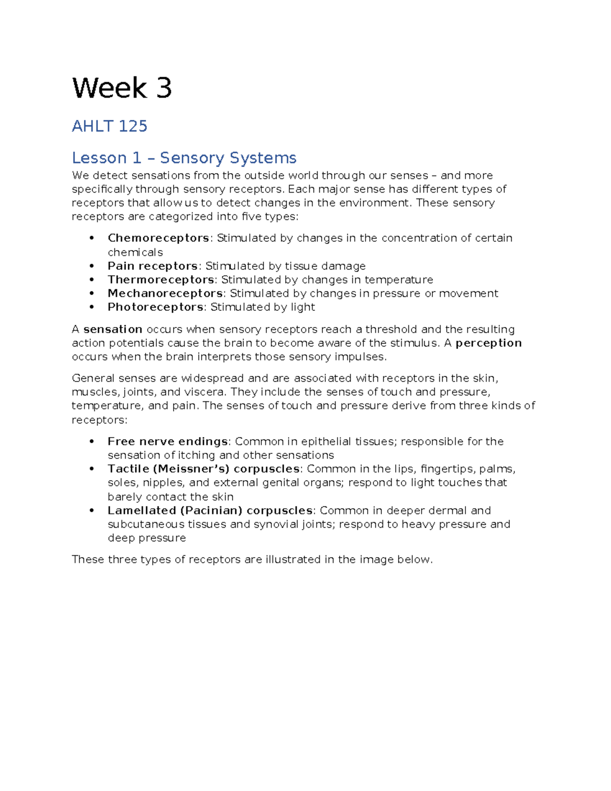 AHLT 125 Week 3 - Lecture notes on week 3 - Week 3 AHLT 125 Lesson 1 ...