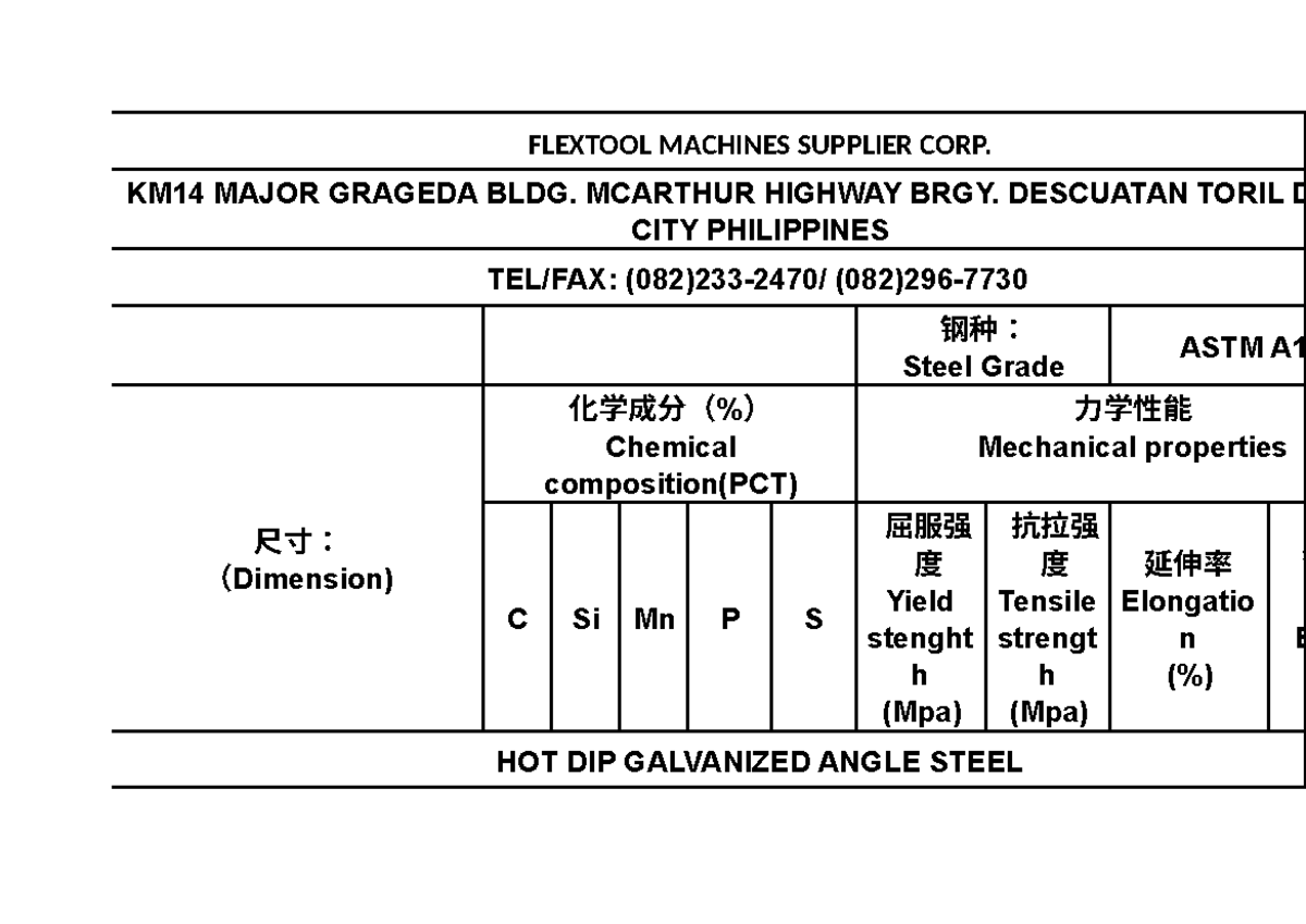 MTC ASTM A123 - adasdasd - engineering - FLEXTOOL MACHINES SUPPLIER ...