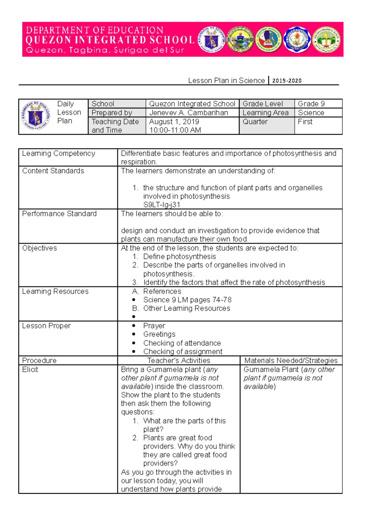434545736 Lesson Plan in Science 9 1st Quarter - Lesson Plan in Science ...