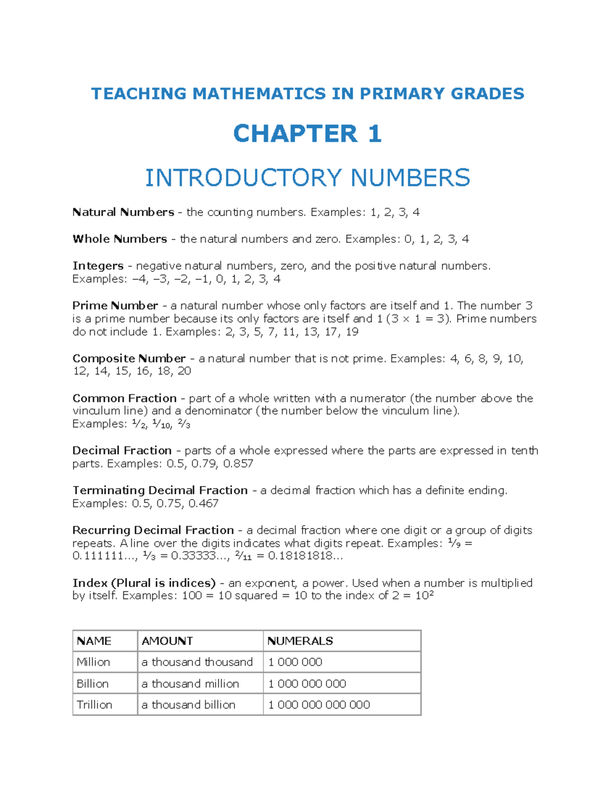 Teaching Mathematics IN Primary Grades Chapter 1 - TEACHING MATHEMATICS ...