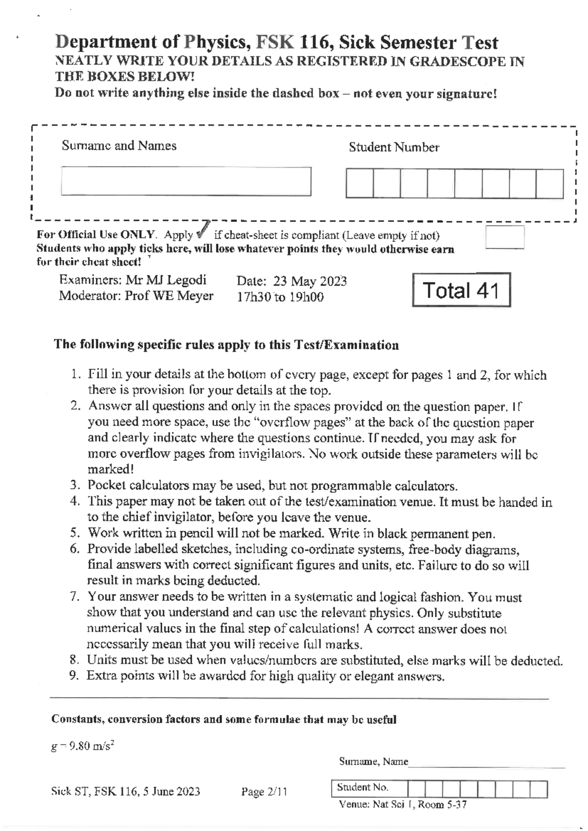 MEMO FSK116 Sick Sem Test on 5 June 2023 ver1 WEM for GS - Department ...
