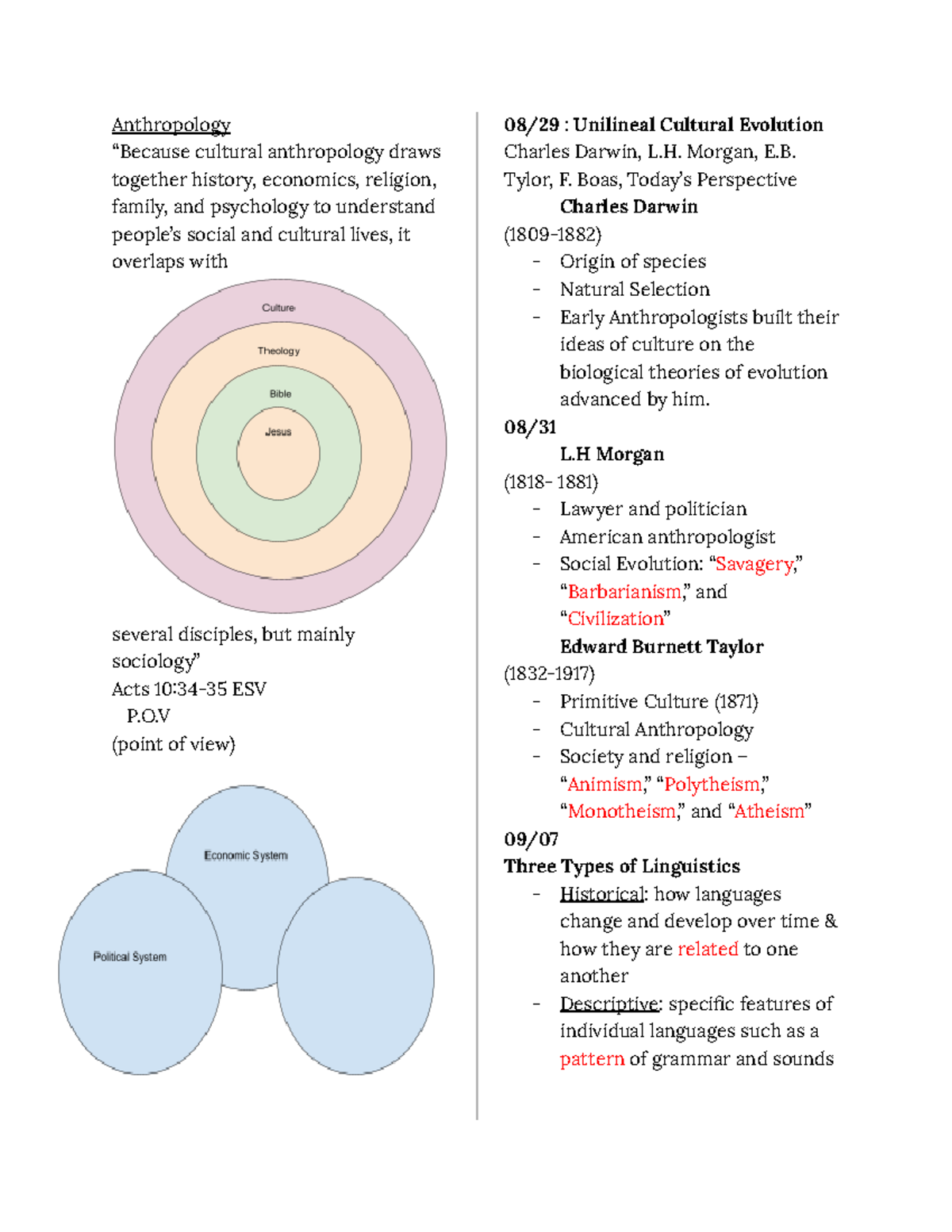 GLST 290 - In class notes with quiz info - Anthropology “Because ...