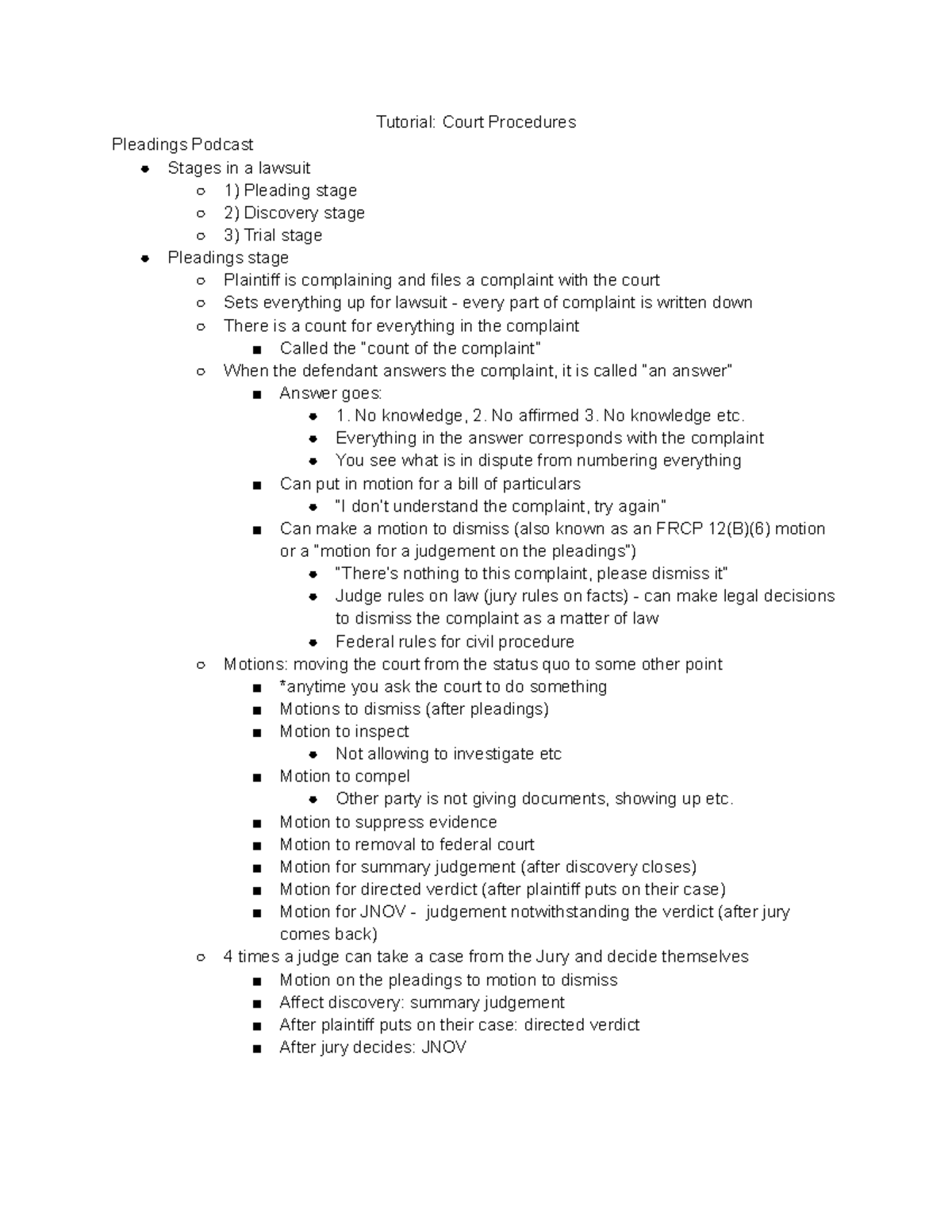 Tutorial Court Procedures - Tutorial: Court Procedures Pleadings ...