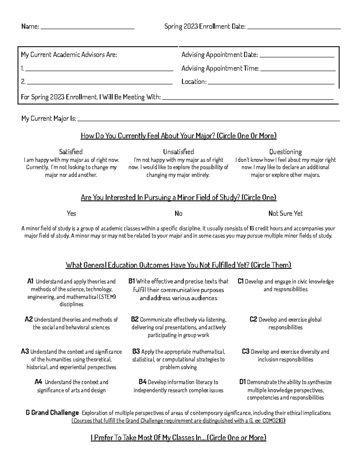 CSV302 Enrollment Worksheet - Name ...