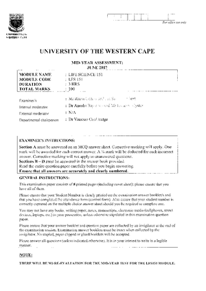 LFS151 - UWC - Life Sciences 151 (Sf) - Studocu