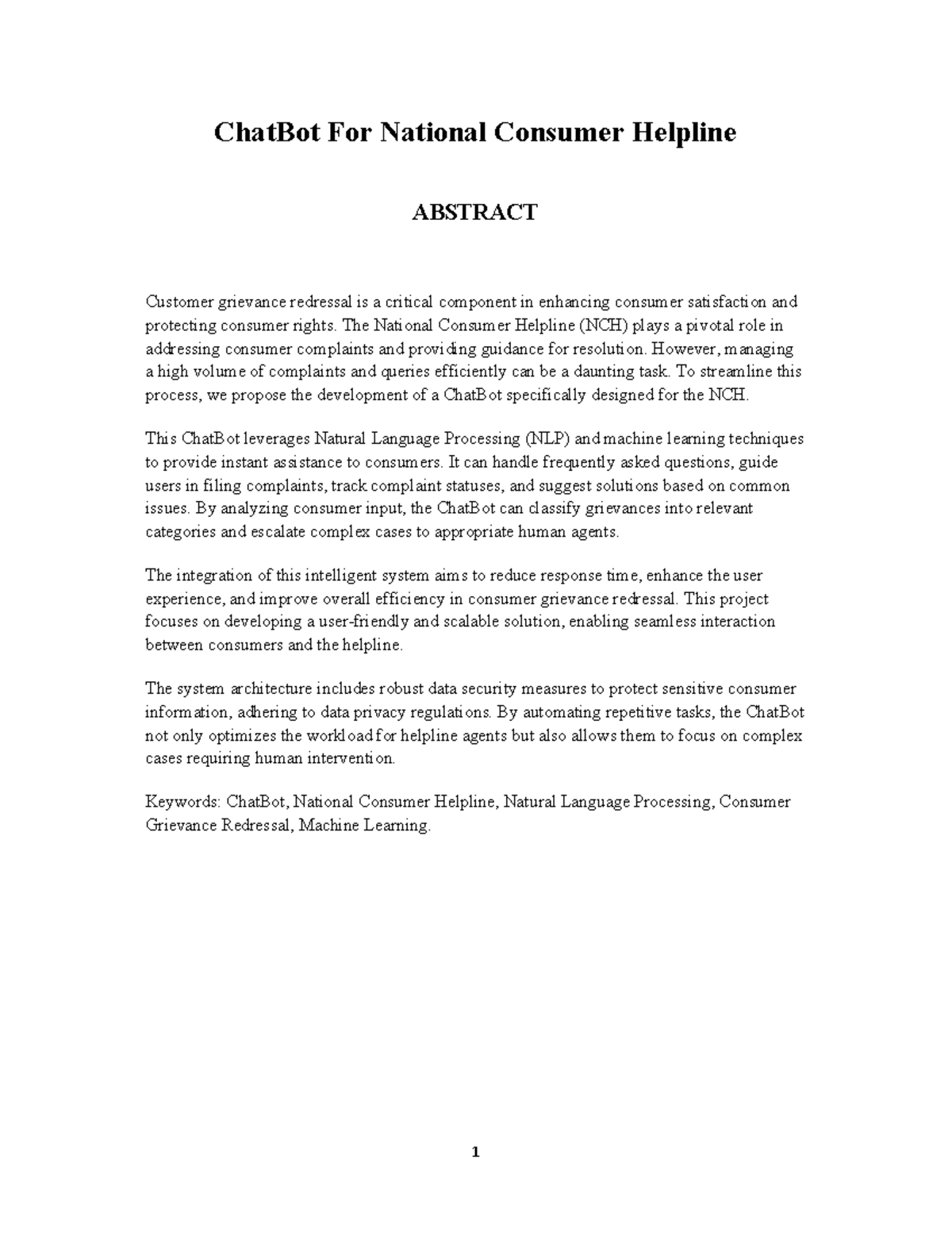 12223 - hello - ChatBot For National Consumer Helpline ABSTRACT ...