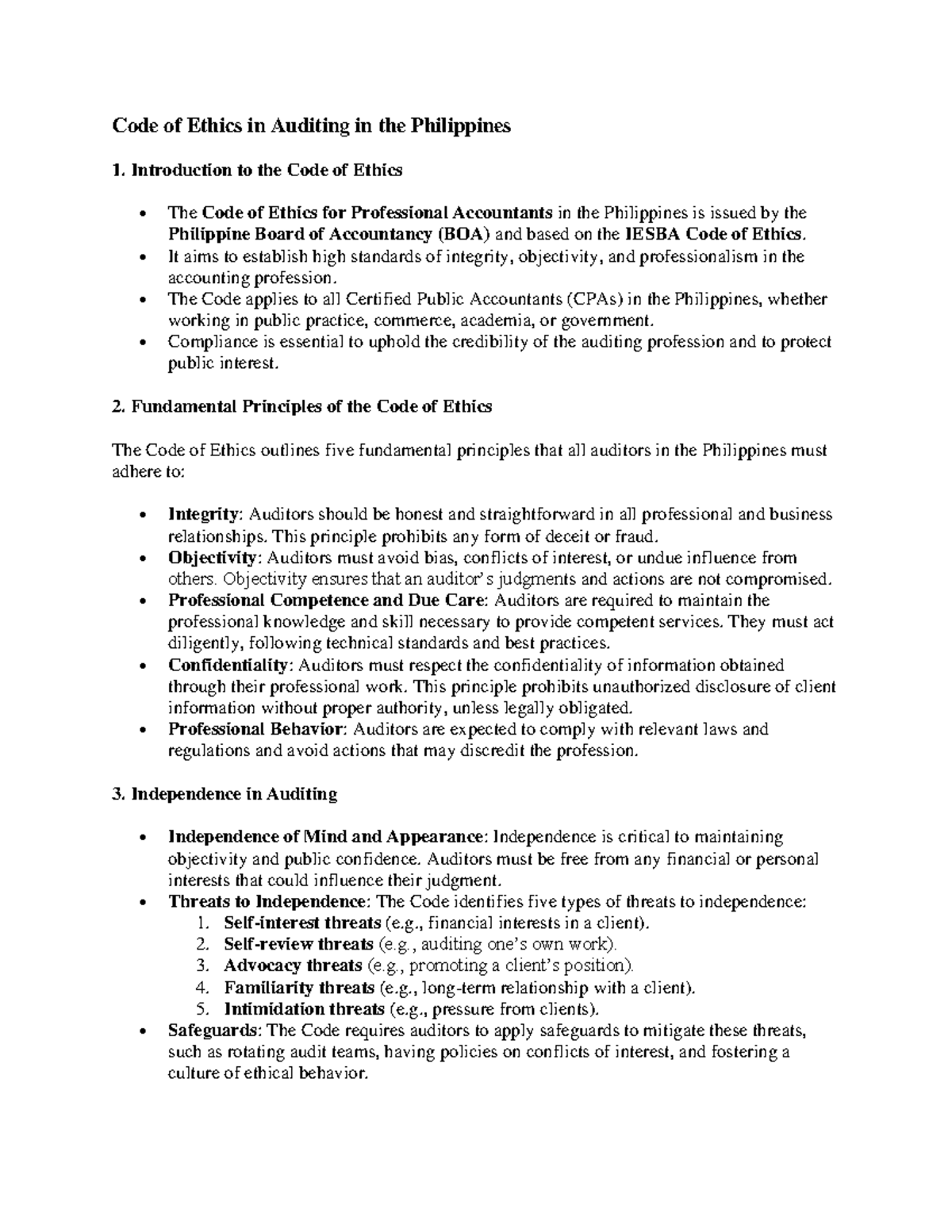 Code of Ethics in Auditing in the Philippines - Code of Ethics in ...