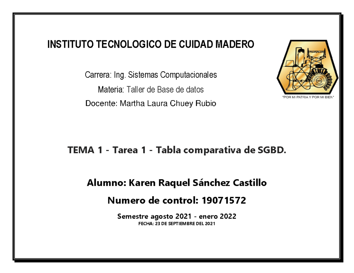 Tabla comparativa de los diferentes tipos de SGBD - INSTITUTO ...