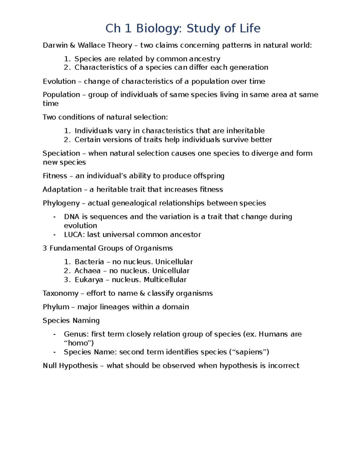 Ch 1 Study of Life - Lecture notes 1 - Ch 1 Biology: Study of Life ...