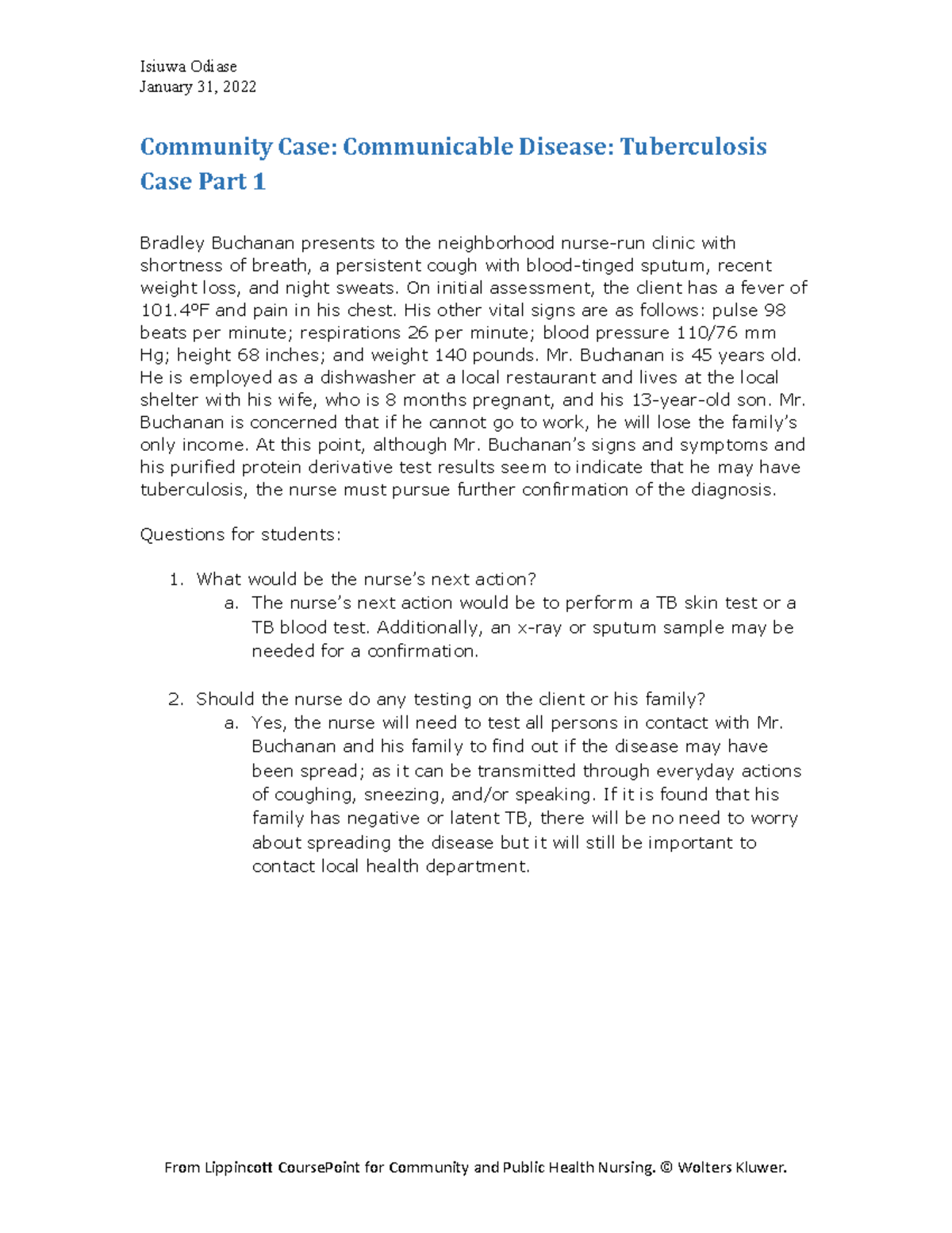 Community Case - Case study - Isiuwa Odiase January 31, 2022 Community ...