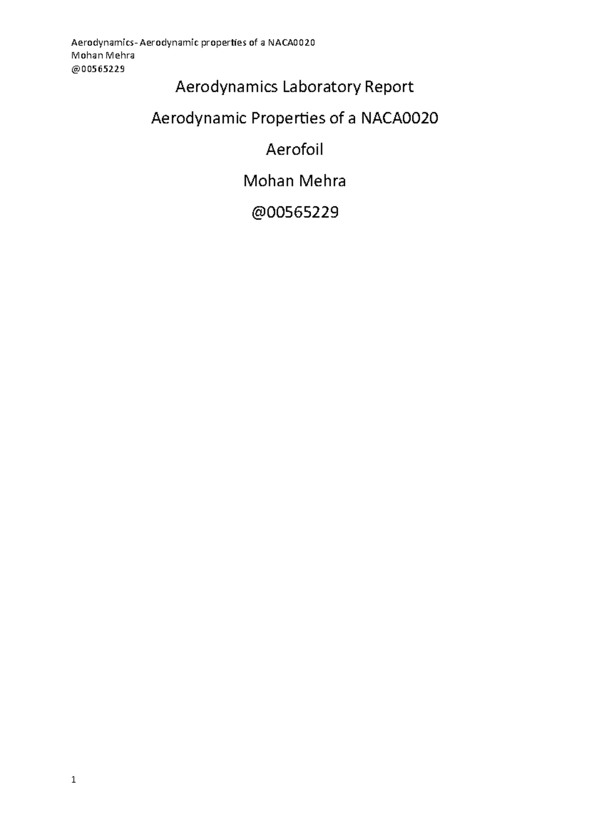 Aerodynamics Report NACAXXXX aerofoil - Mohan Mehra @ Aerodynamics ...