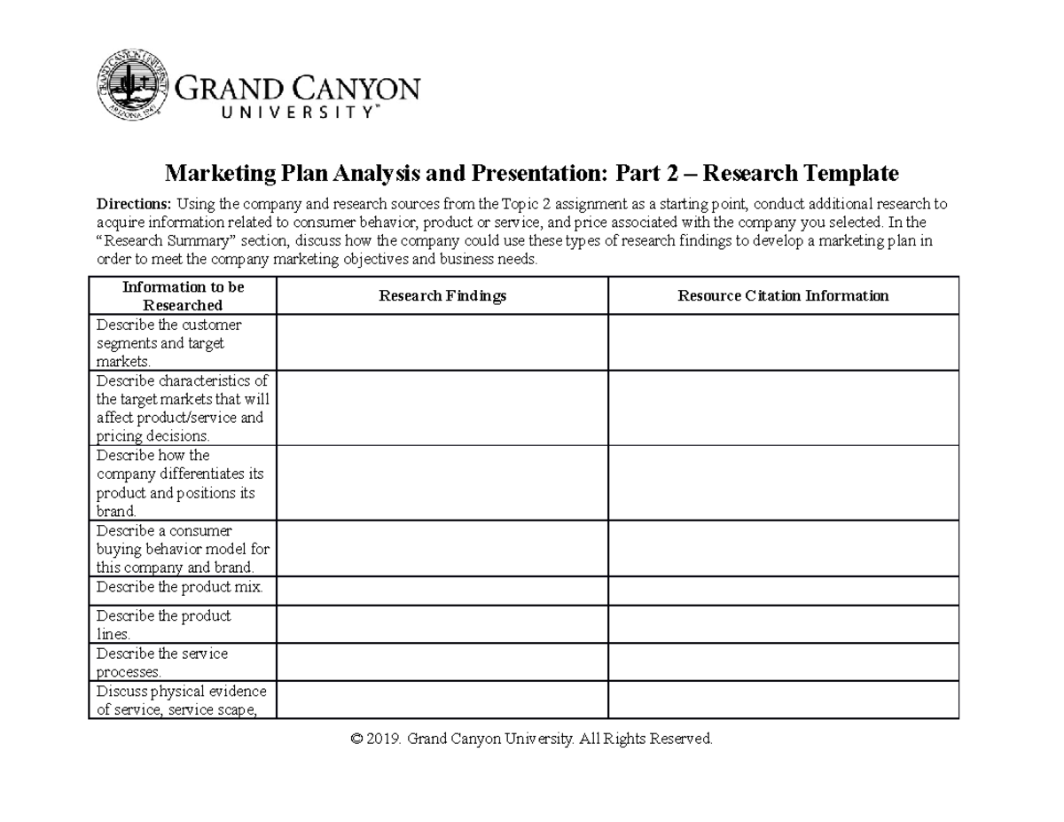 MKT 315 RS Marketing Plan Analysis and Presentation Part 2 Research ...