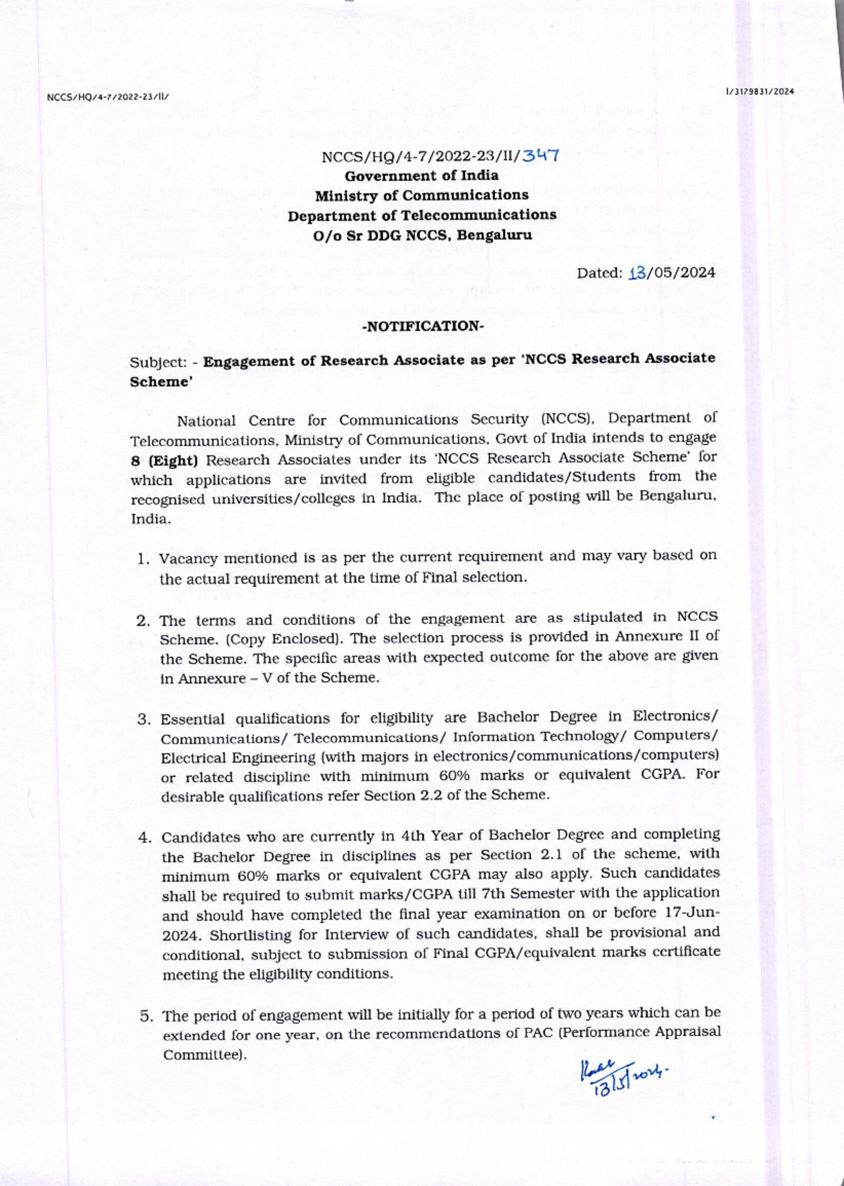 NCCS RA Notification 13 May 2024 - National Centre for Communication ...