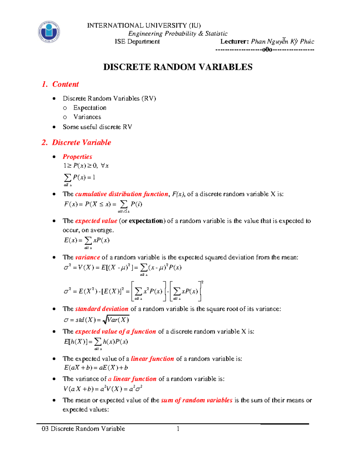 03 Discrete Variable with Solution 02 - Engineering Probability & Statistic ISE Department - Studocu