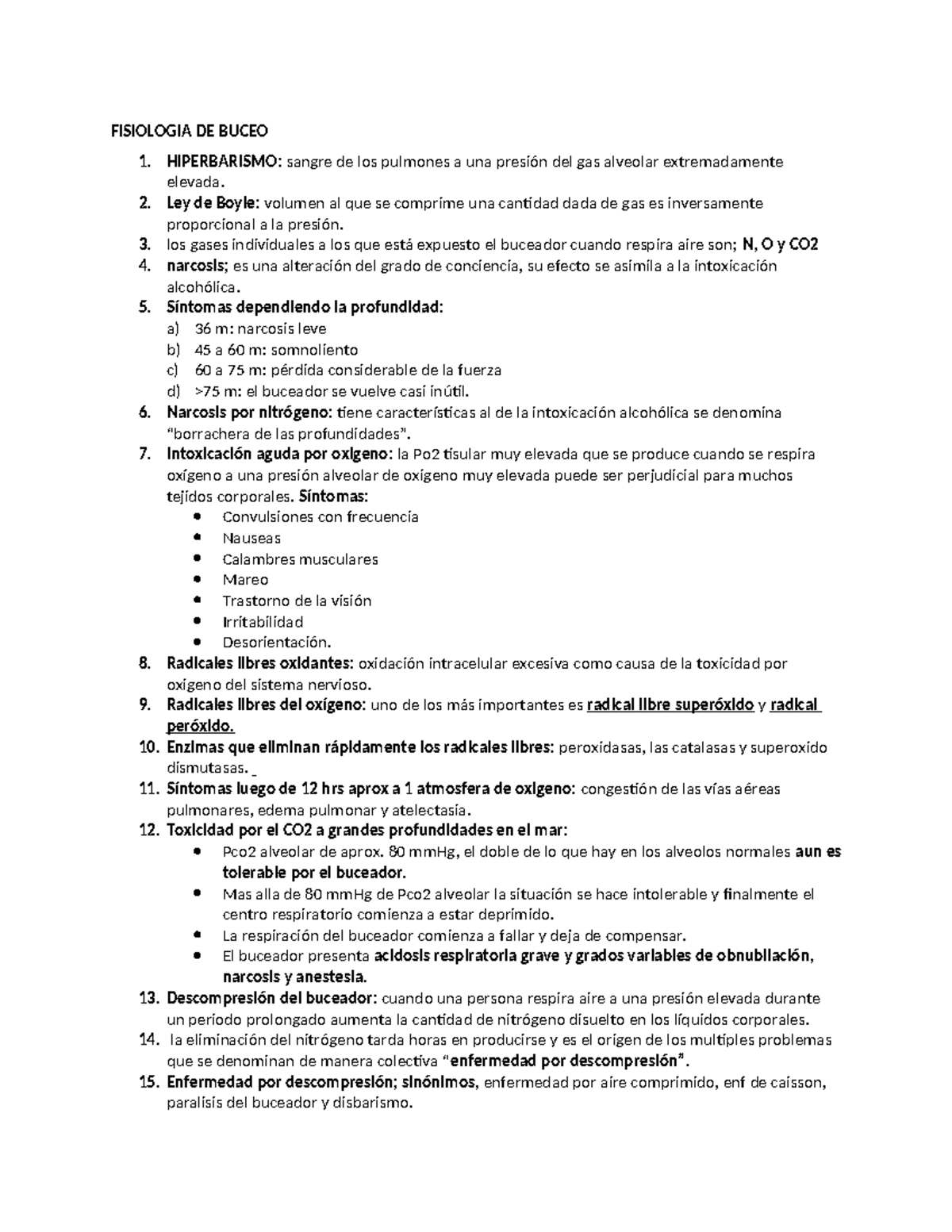 Fisiologia 3 - FISIOLOGIA DE BUCEO HIPERBARISMO: sangre de los pulmones ...