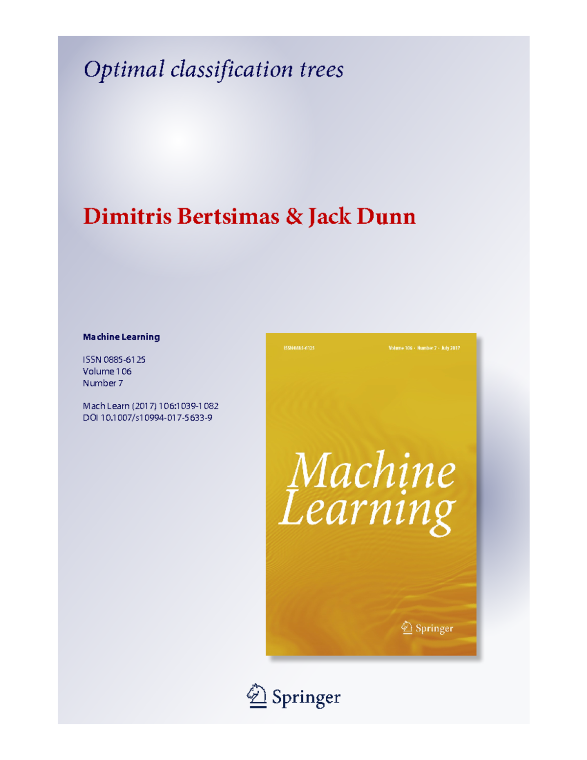 Optimal classification trees Machine Learning - Machine Learning ISSN ...