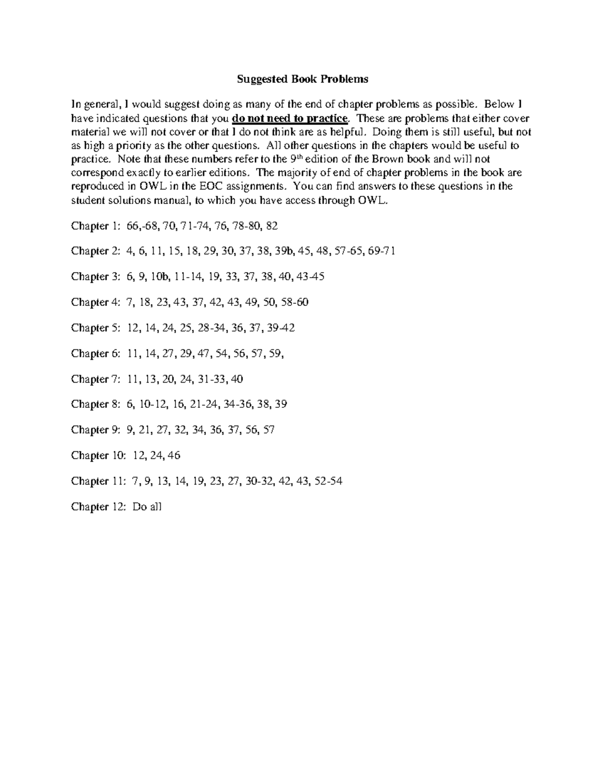 CH231 Brown 9 sugprob CH1 12 - Suggested Book Problems In general, I would suggest doing as many ...