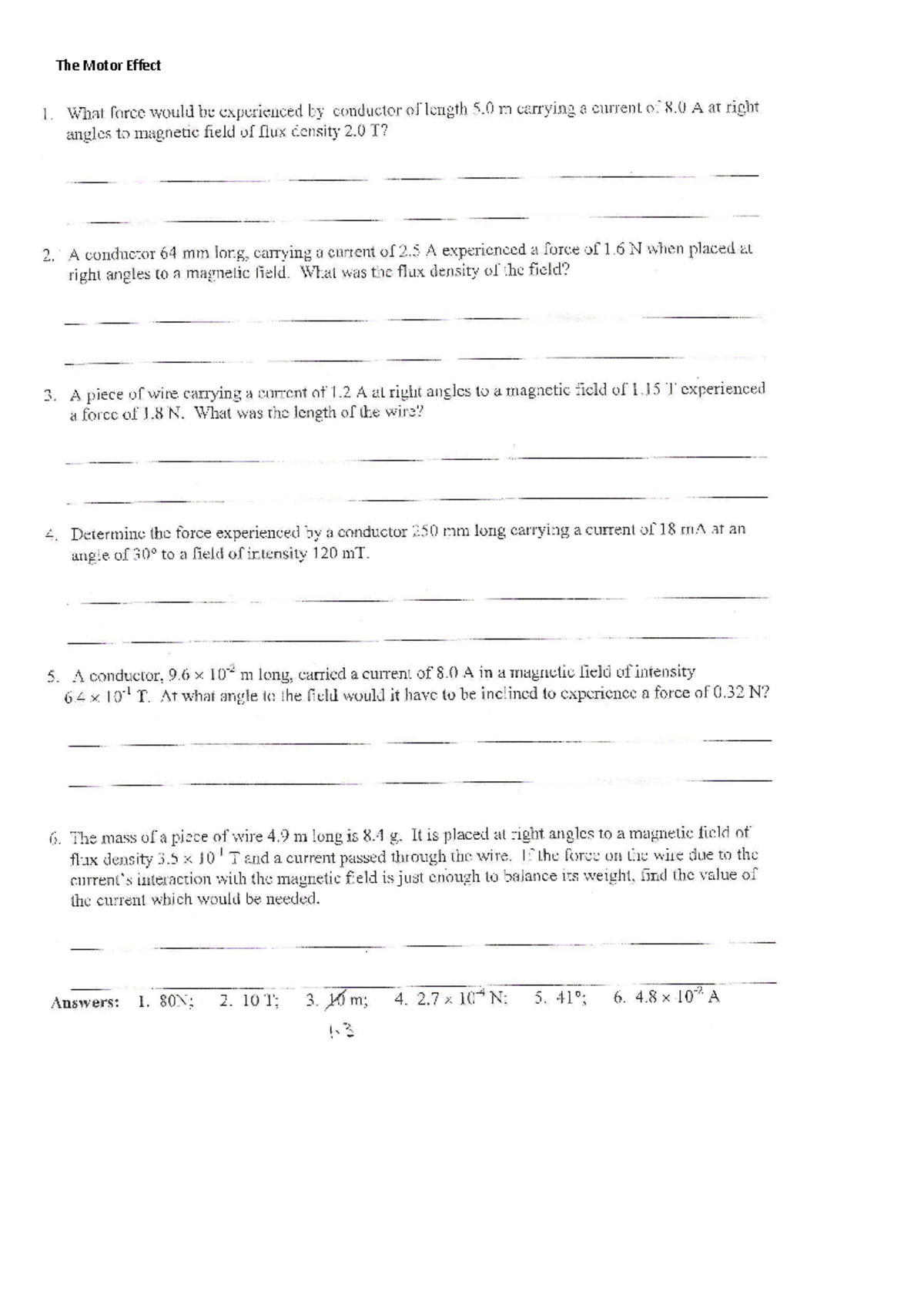 6.2 The Motor Effect Numerical Questions - The Motor Effect Question 1 ...