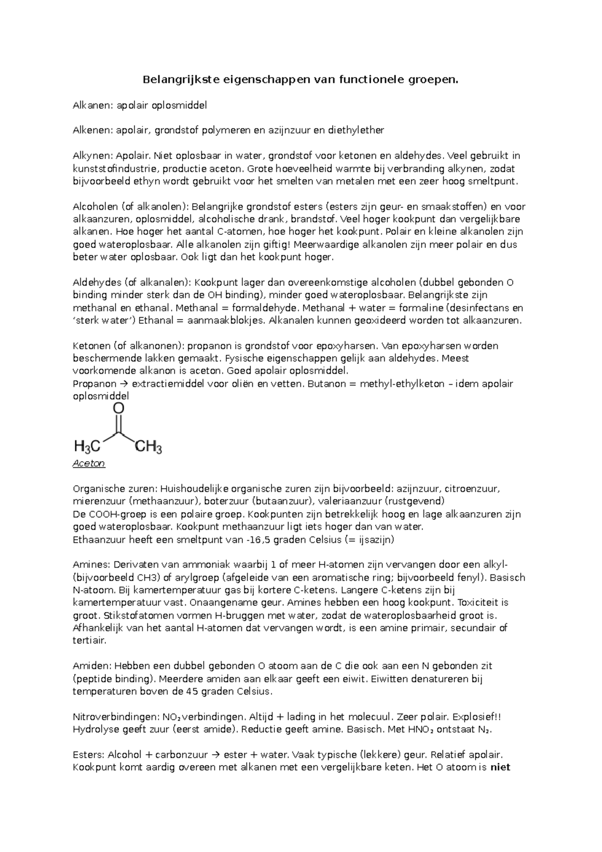 Belangrijkste eigenschappen van verschillende organische functionele ...