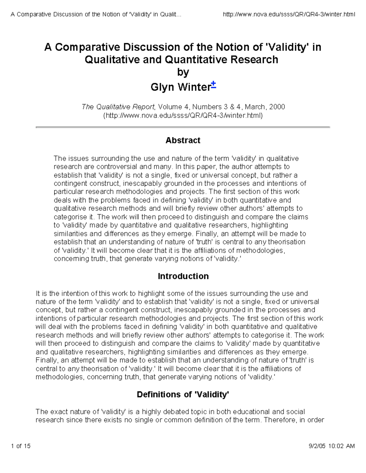 Comparative Discussion of 'Validity' in Qualitative and Quantitative ...