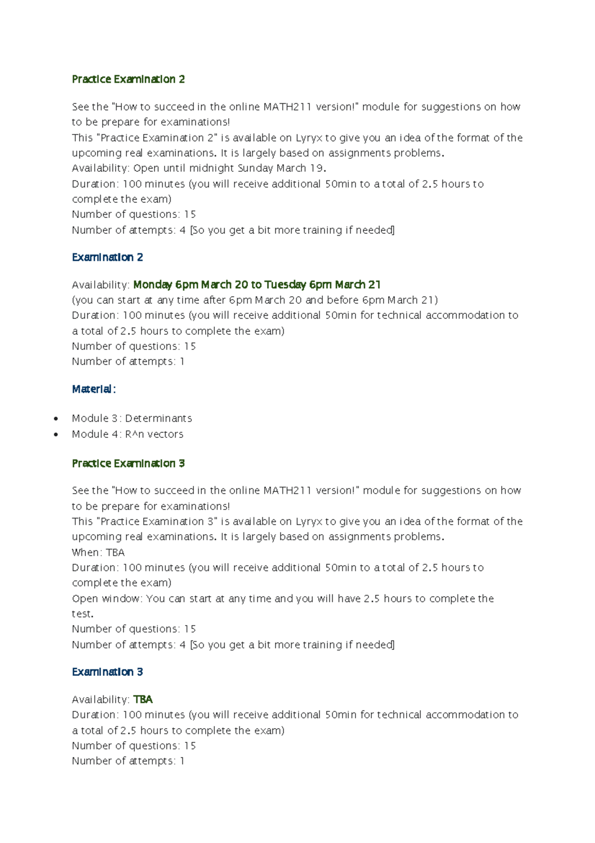 Math 211 Course outline - Practice Examination 2 See the "How to ...