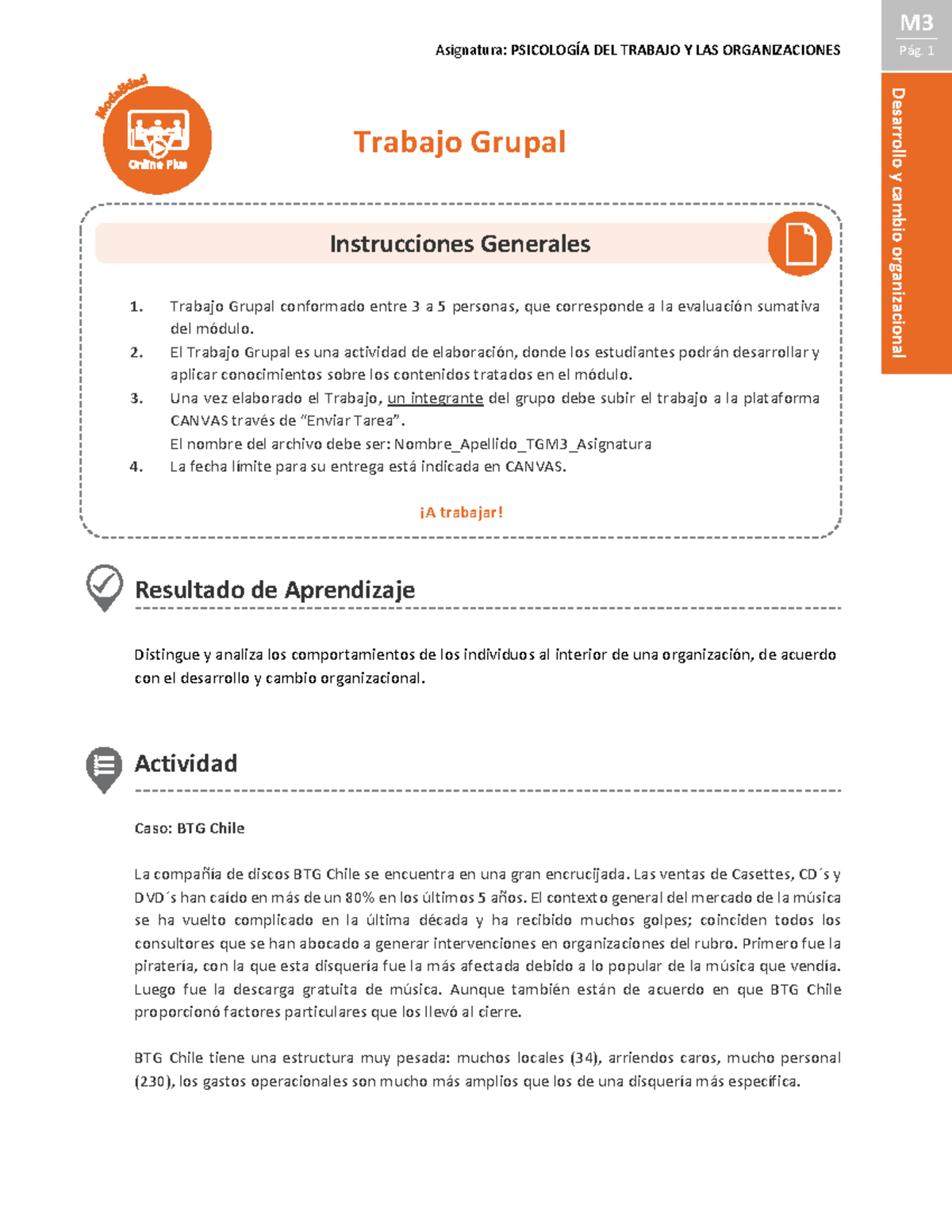 M3 - TG - Psicología del Trabajo y Organizaciones - M 3 Asignatura ...