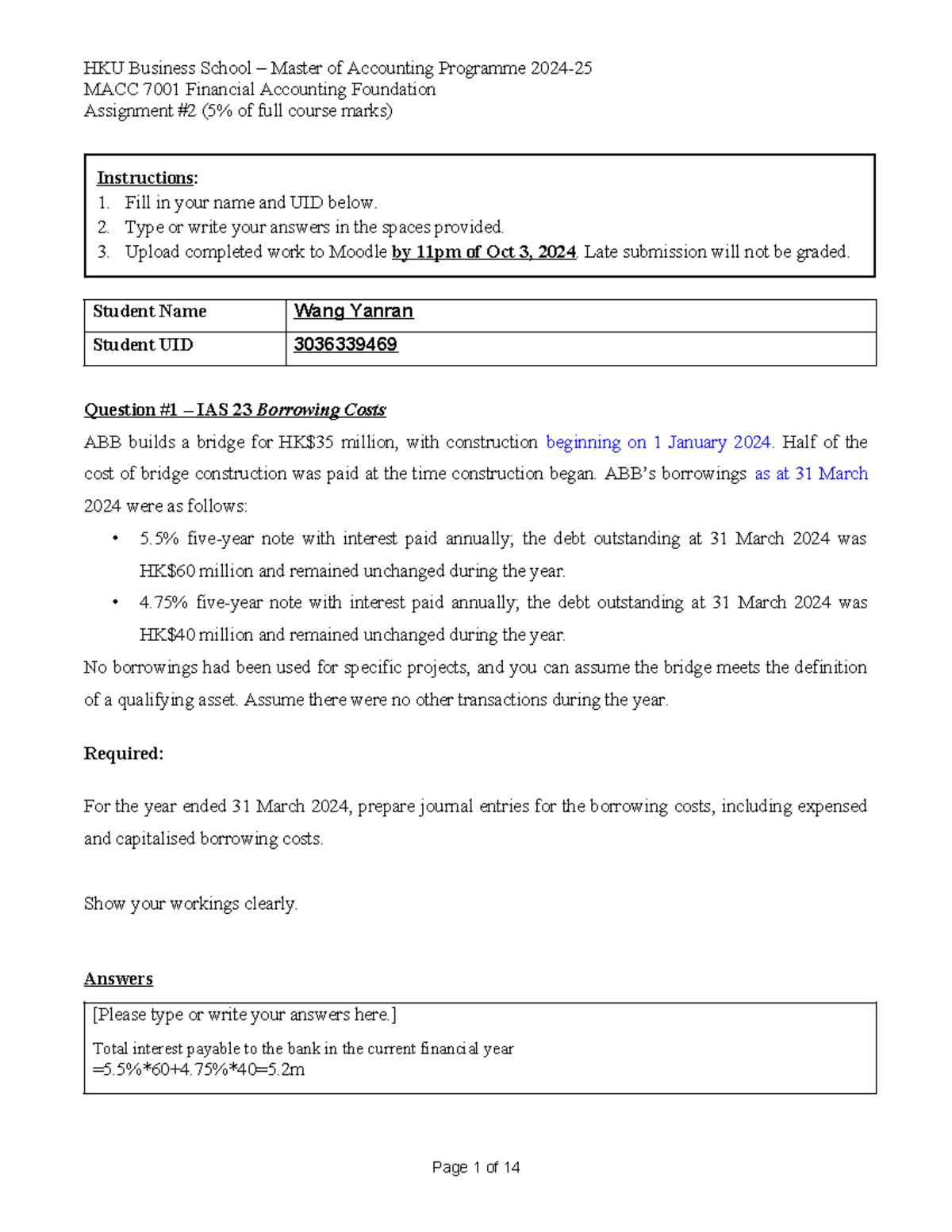 Assignment #2 (blank) - null - MACC 7001 Financial Accounting ...